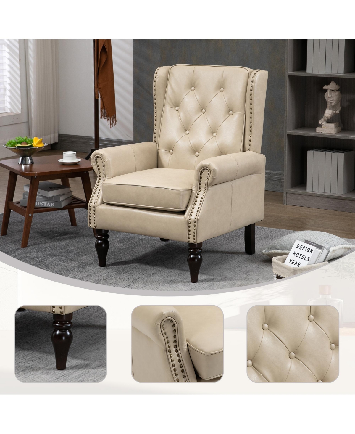 Click here for Rainsken Pu Leather Armchair  Vintage Tufted Wingb... prices