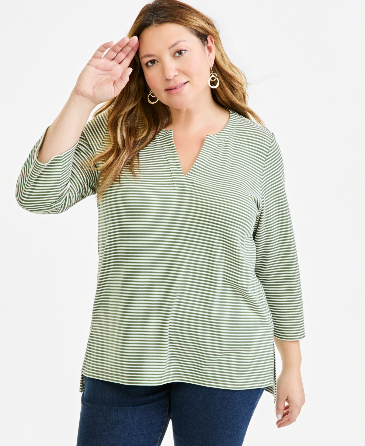 Click here for Style & Co Plus Size Split-Neck 3/4-Sleeve Tunic... prices