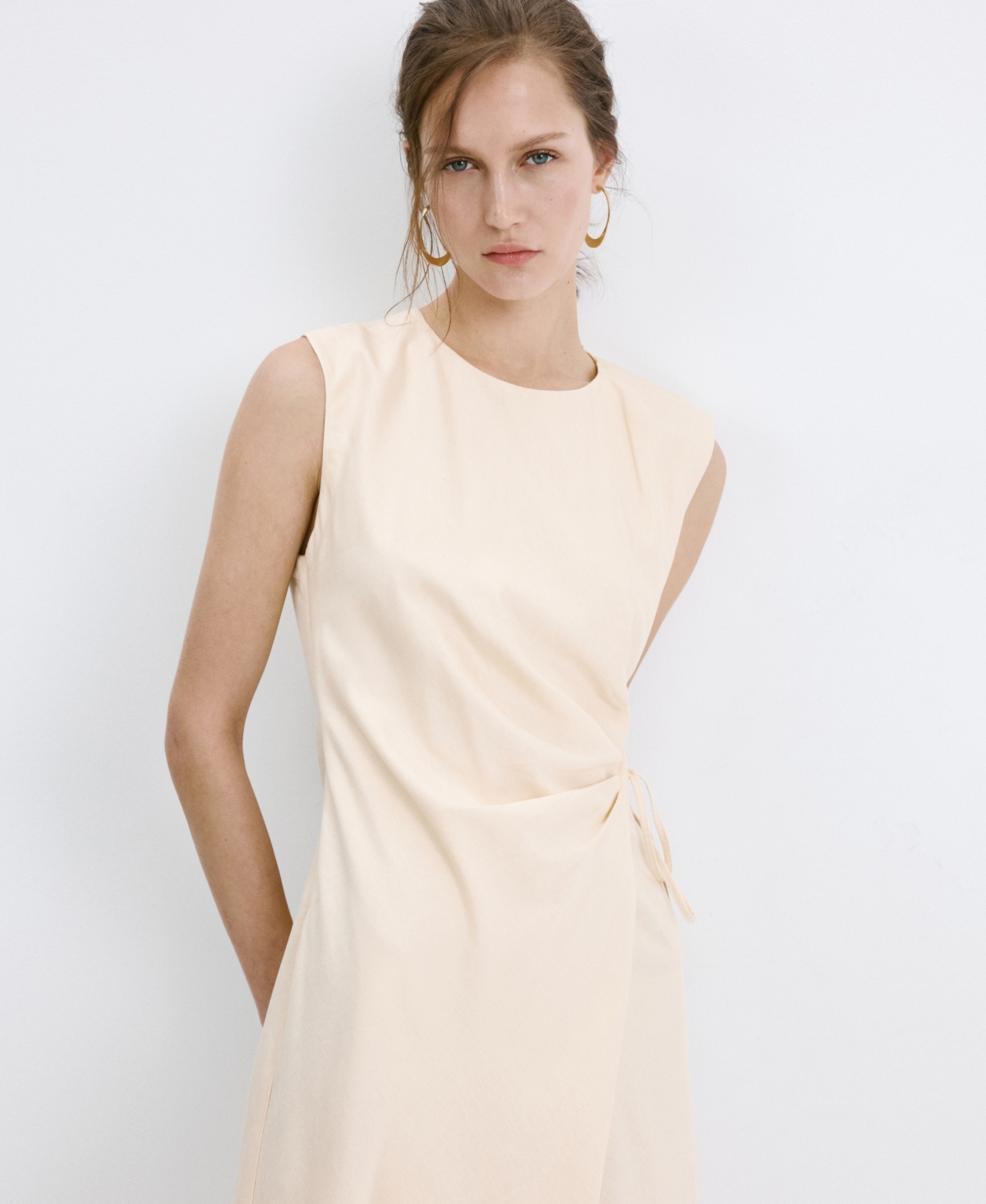 Click here for Mango Womens Knot Detail Wrap Midi-Dress - Vanilla prices