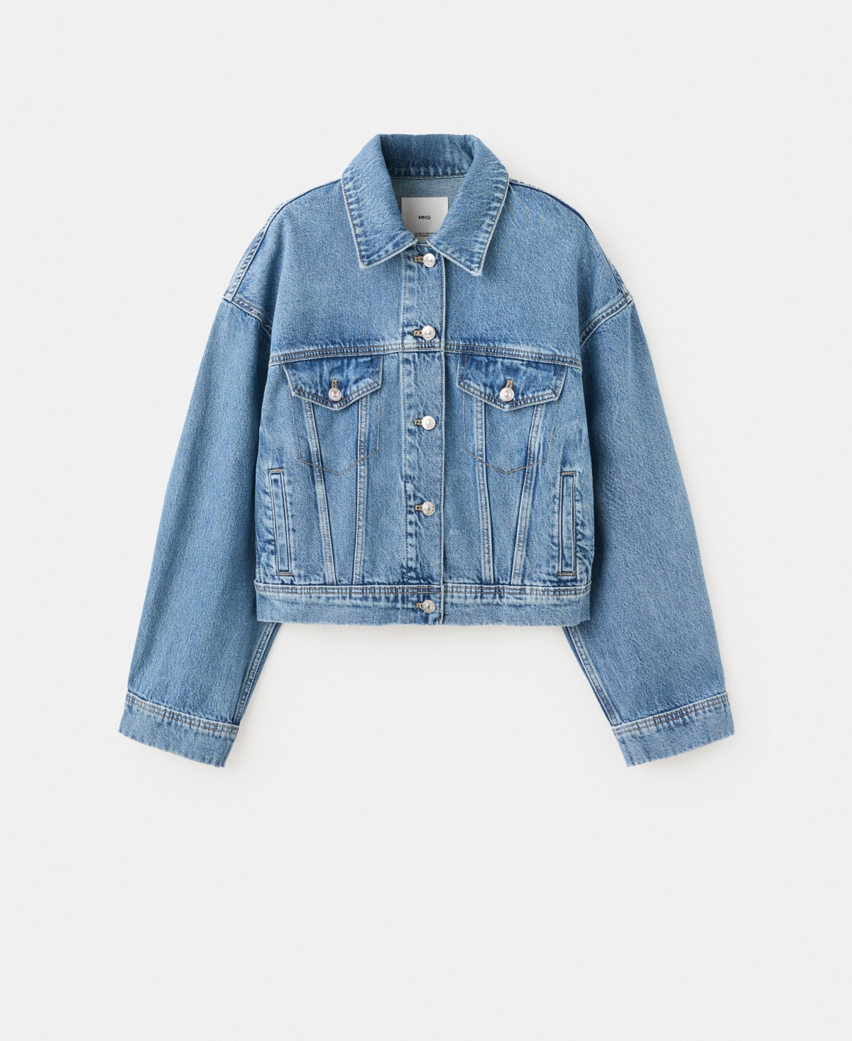 Click here for Mango Womens Pockets Denim Jacket - Medium Blue prices