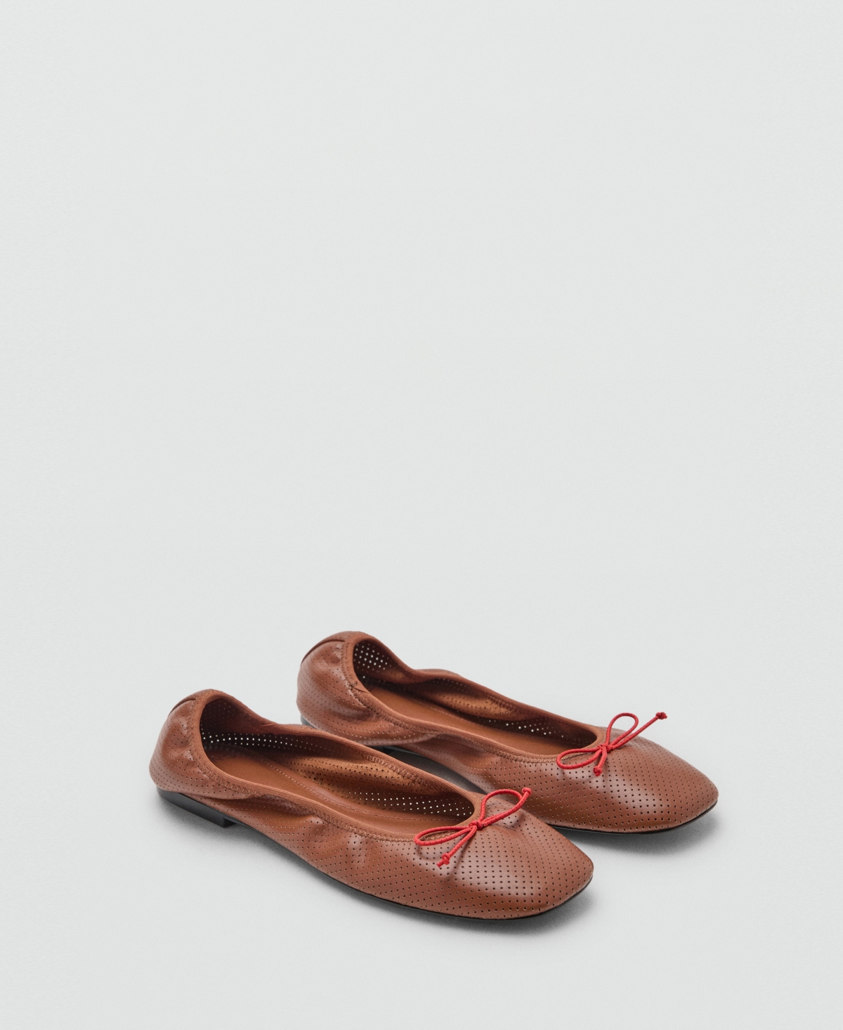 Click here for Mango Womens Bow Perforated Ballet Flats - Cognac prices