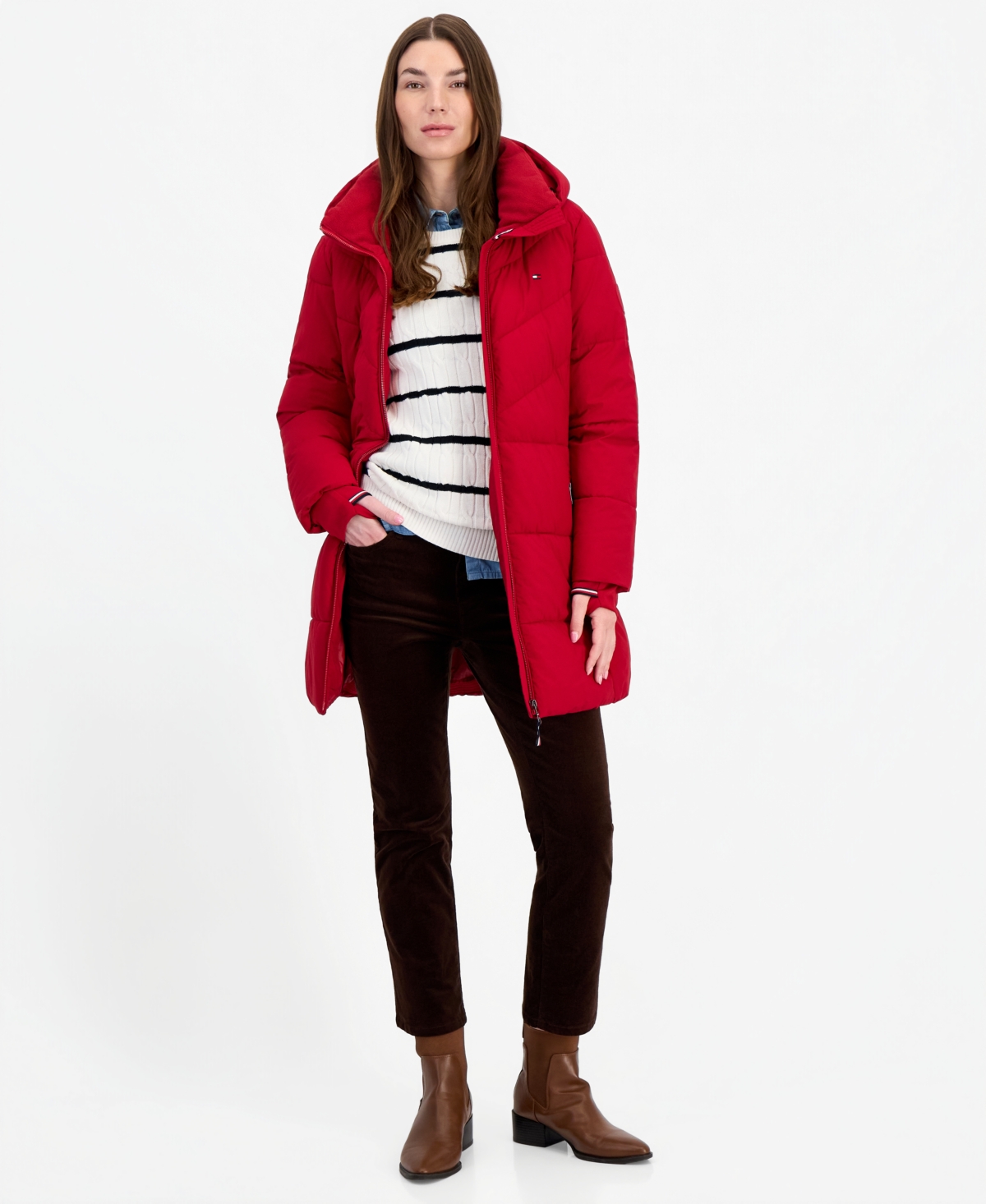 Click here for Tommy Hilfiger Womens Chevron-Quilted Puffer Coat... prices
