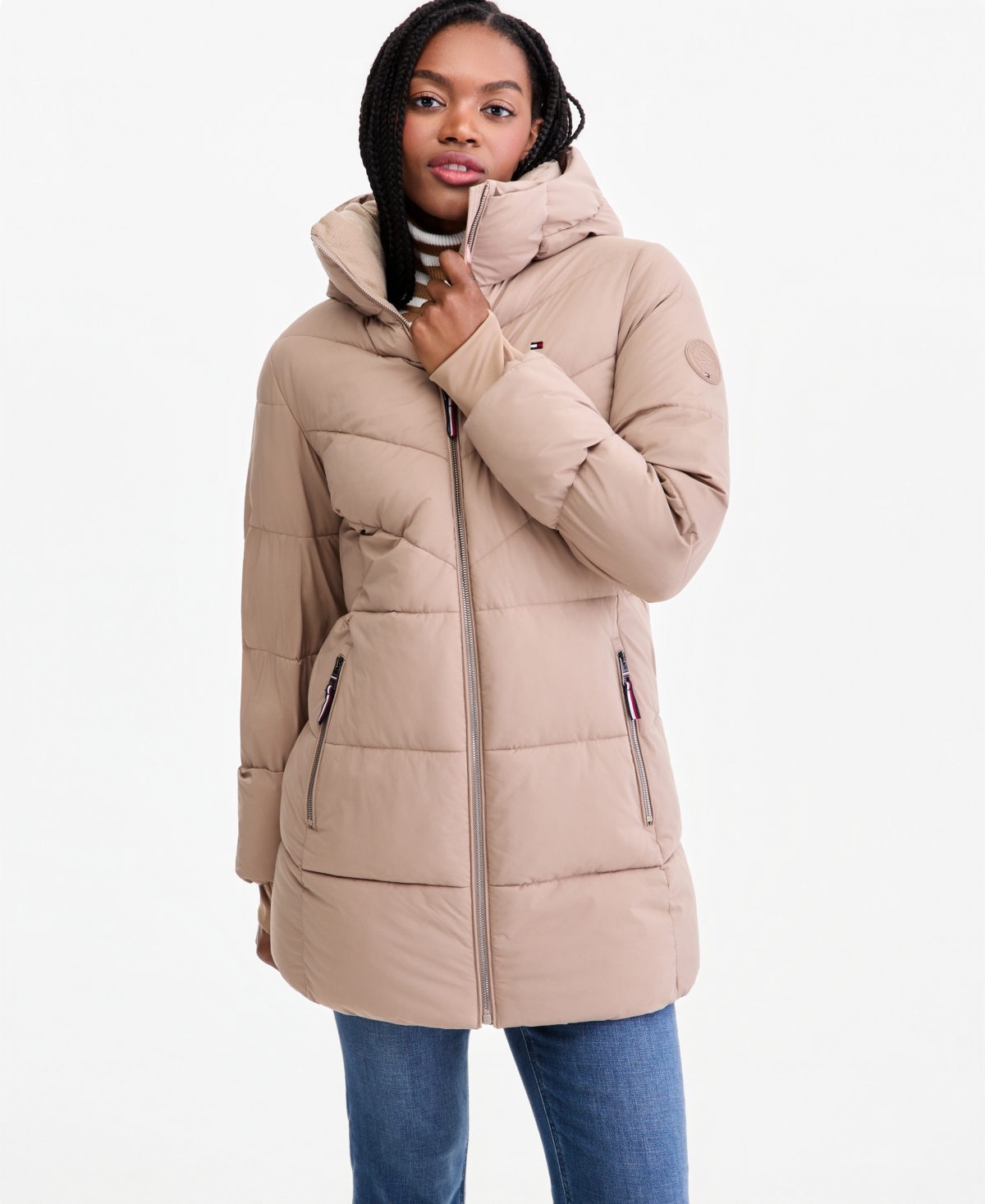 Click here for Tommy Hilfiger Womens Chevron-Quilted Puffer Coat... prices
