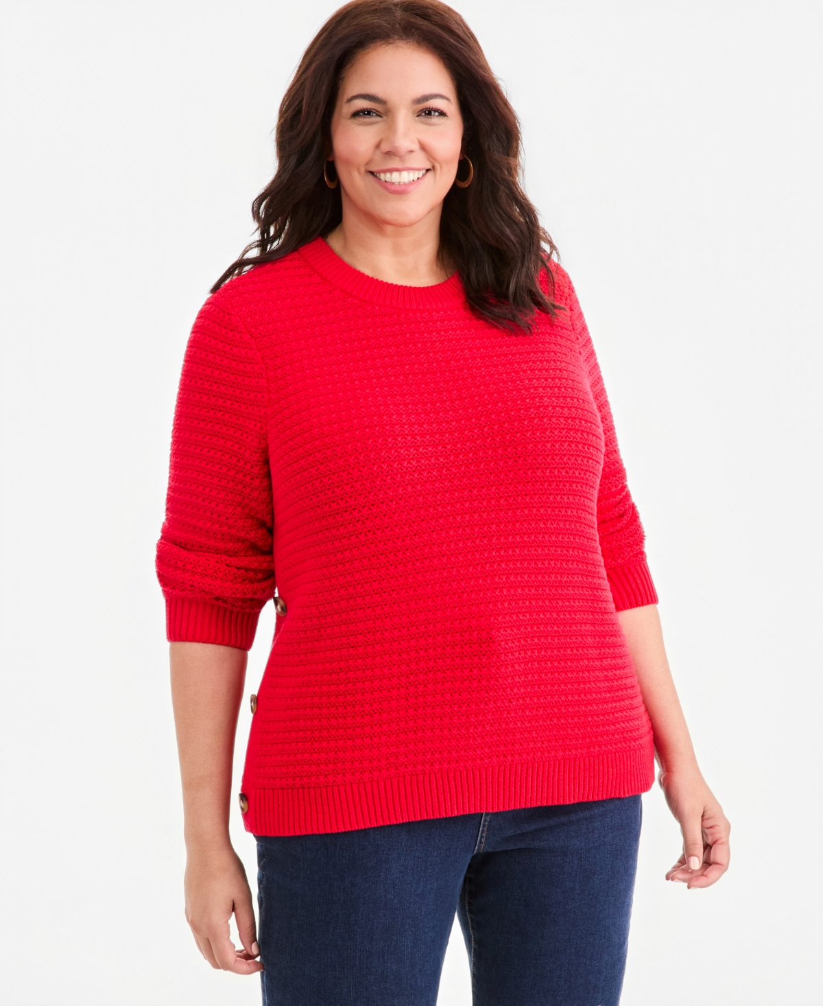 Click here for Style & Co Plus Size Side Button Crewneck Sweater... prices