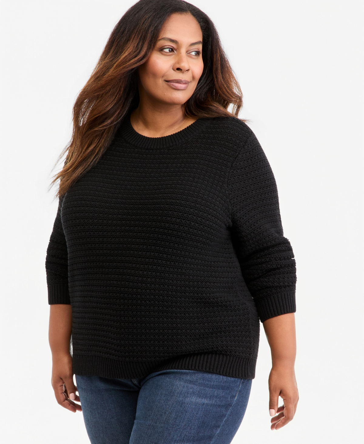 Click here for Style & Co Plus Size Side Button Crewneck Sweater... prices