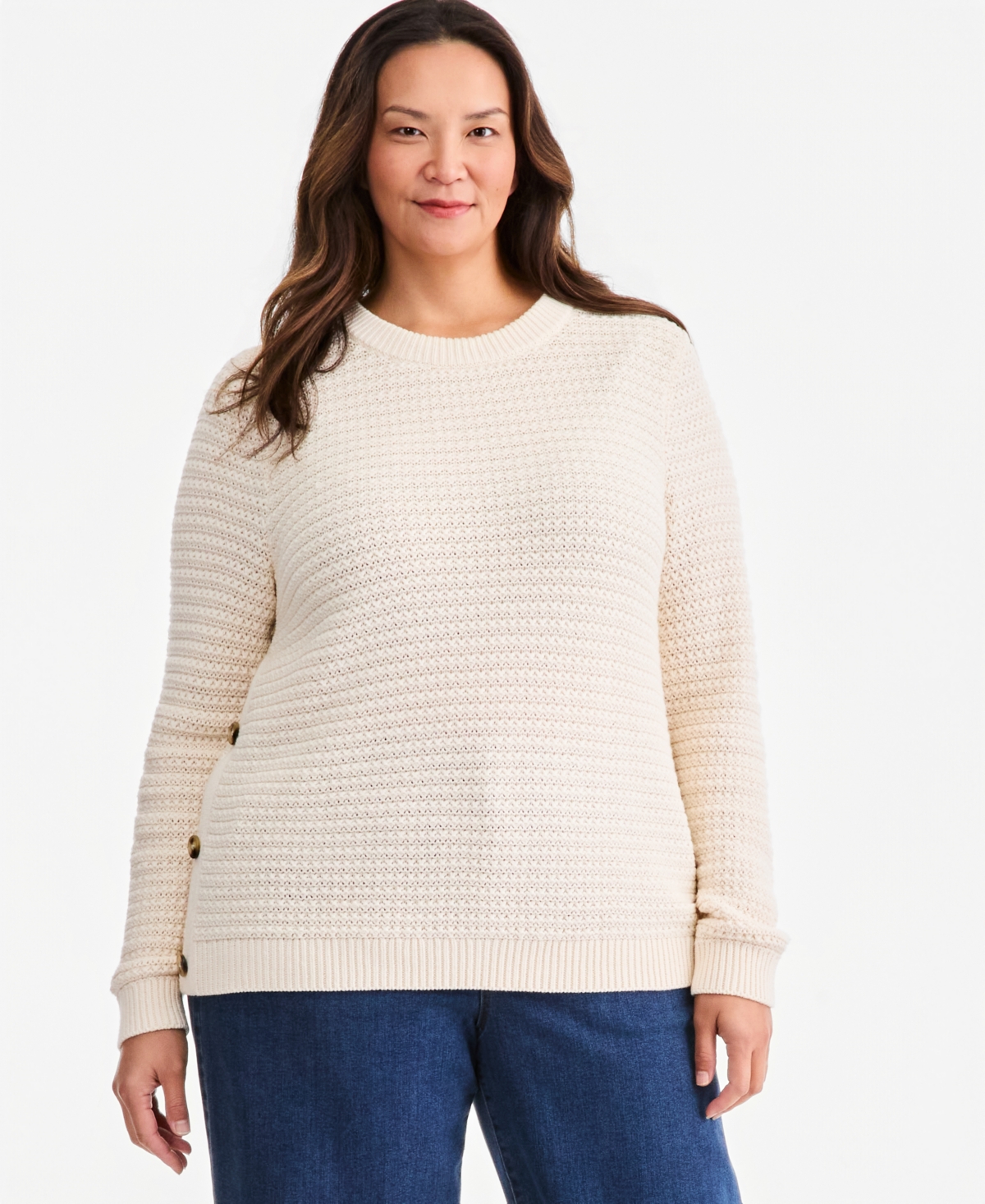 Click here for Style & Co Plus Size Side Button Crewneck Sweater... prices