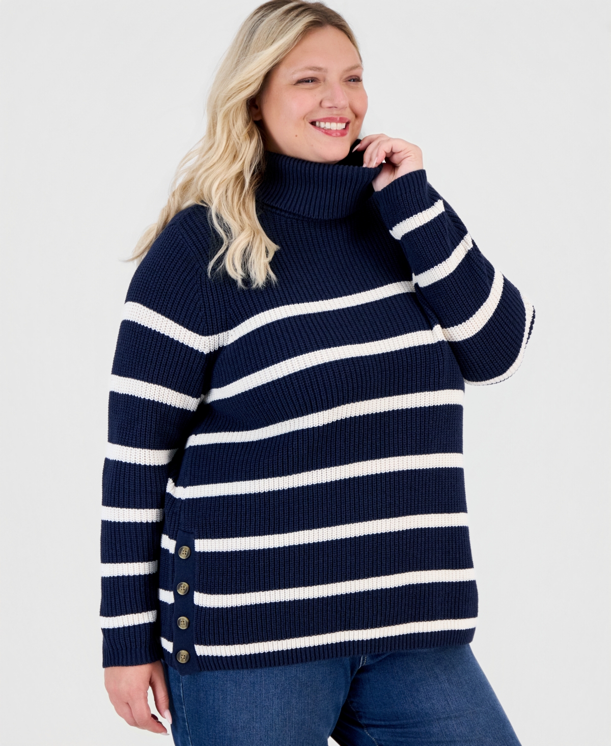 Click here for Style & Co Plus Size Striped Rib Tunic Turtleneck... prices
