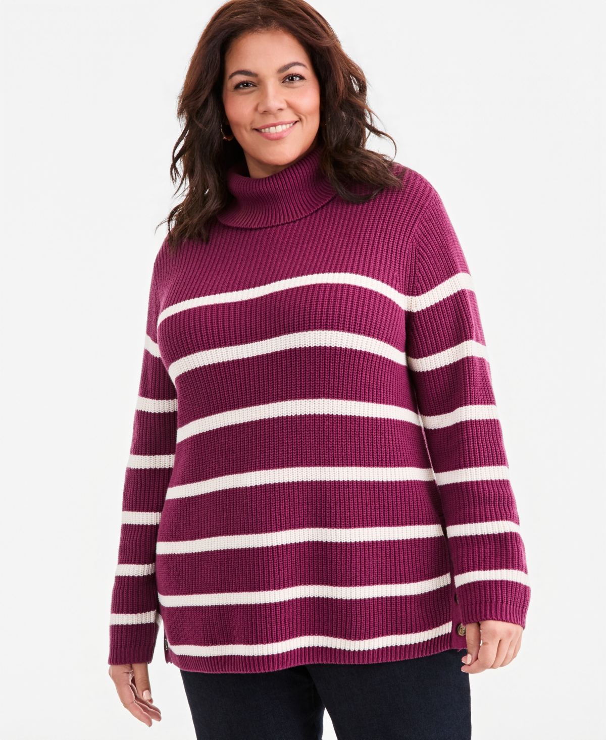 Click here for Style & Co Plus Size Striped Rib Tunic Turtleneck... prices