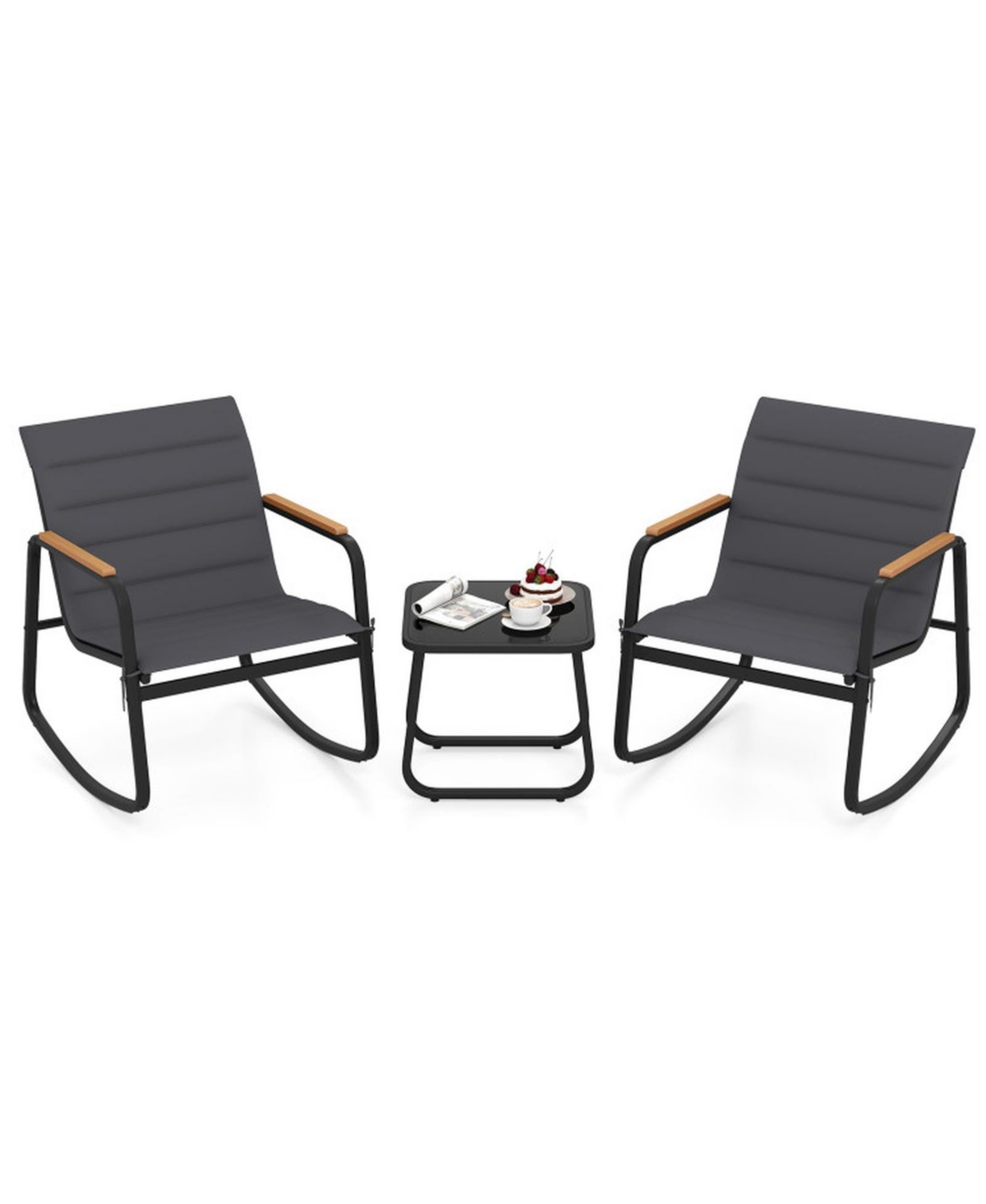 Click here for Sugift 3 Piece Outdoor Rocking Bistro Set with Por... prices