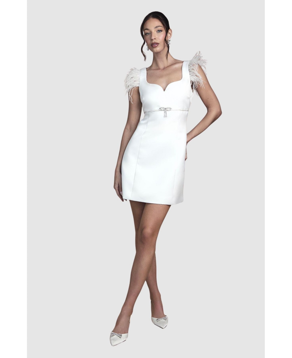 Click here for Coast Womens Feather Trim Diamante Detail Mini Dre... prices