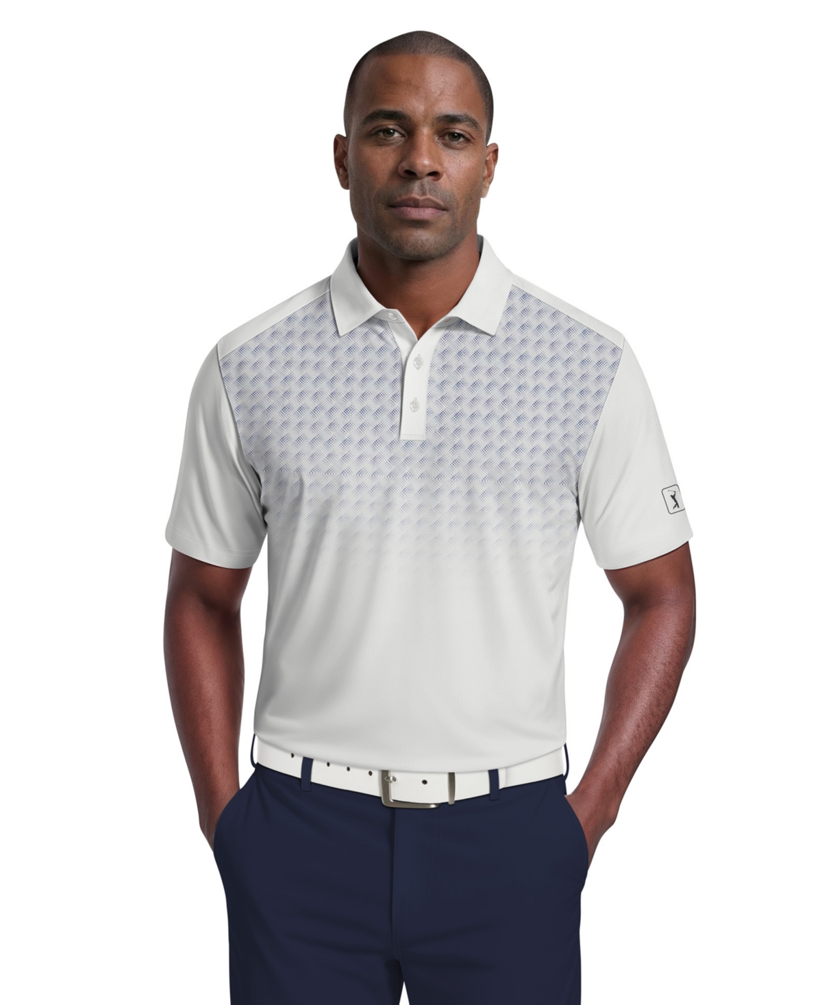 Click here for Pga Tour Mens Active Ombre Geo Print Golf Polo Shi... prices
