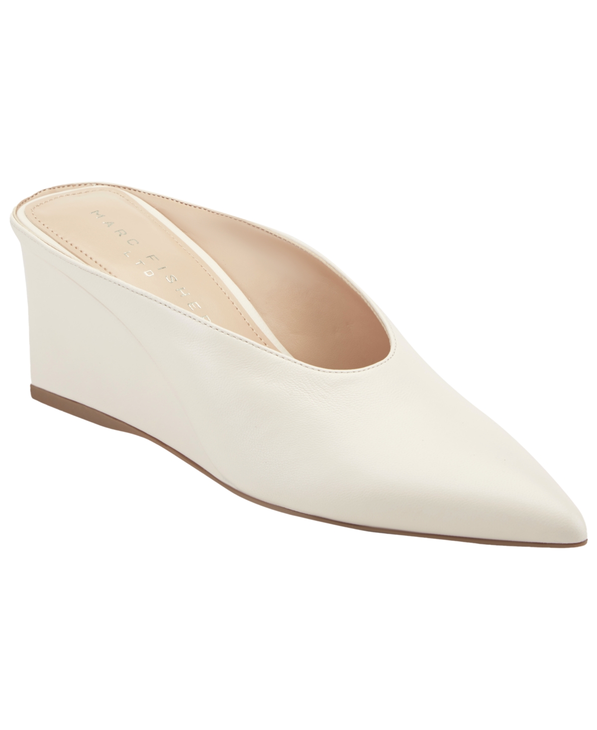 Marc Fisher Ltd Womens Malley Pointed Toe Wedge Mules - Ivory Leather