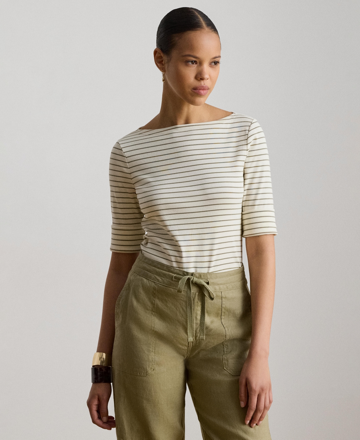 Click here for Lauren Ralph Lauren Striped Boatneck Top - Mas Cre... prices