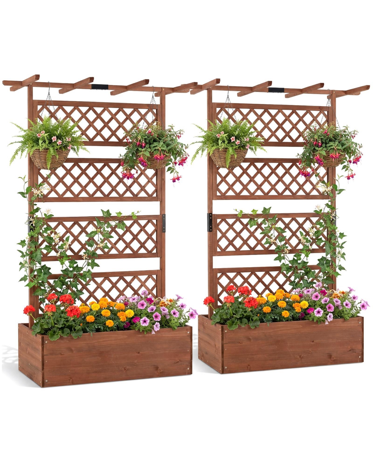 Click here for Gymax Wooden Planter Box w/Lattice Trellis Flat Ro... prices