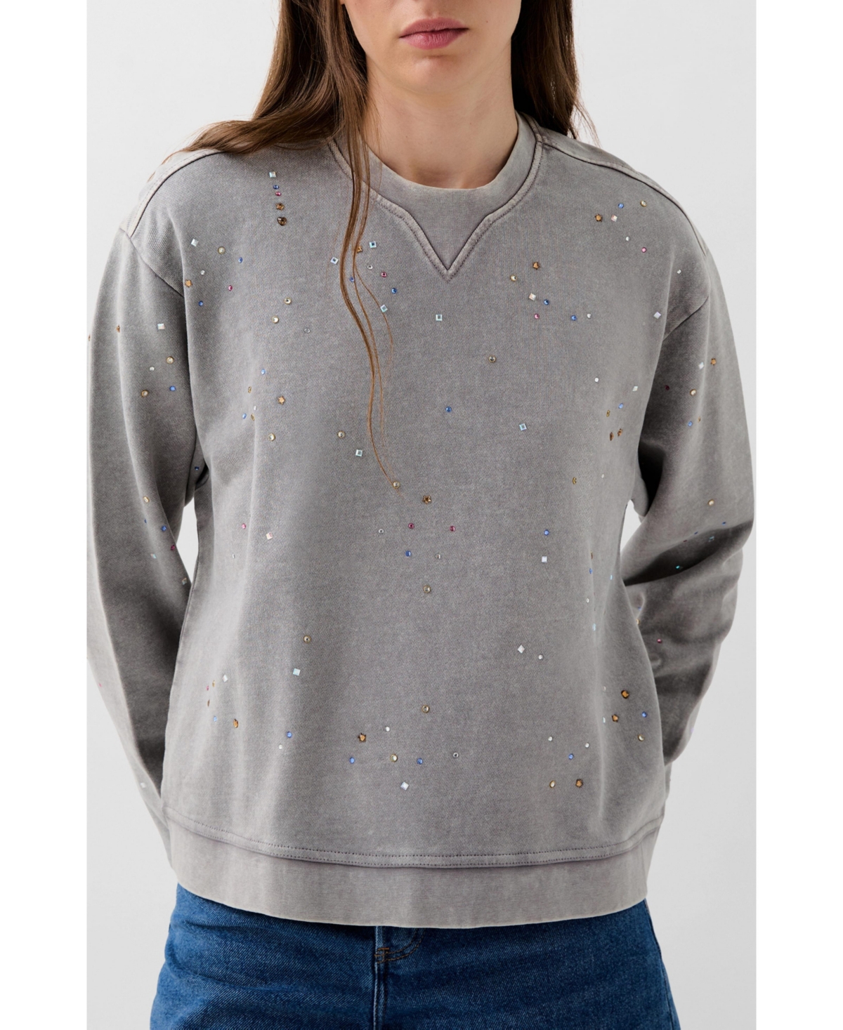 Click here for Scalpers Womens Multistuds Aop Sweater - Lightgrey prices