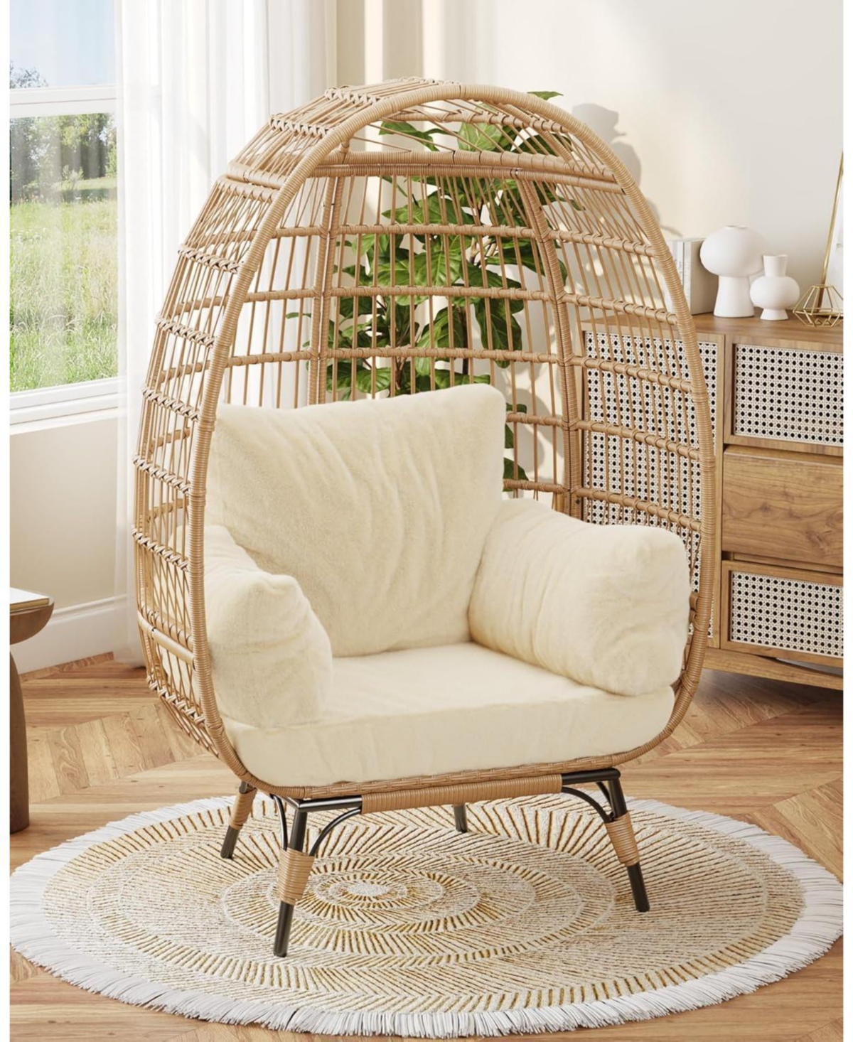 Click here for Oversized Wicker Egg Chair with Plush Cushions - 3... prices