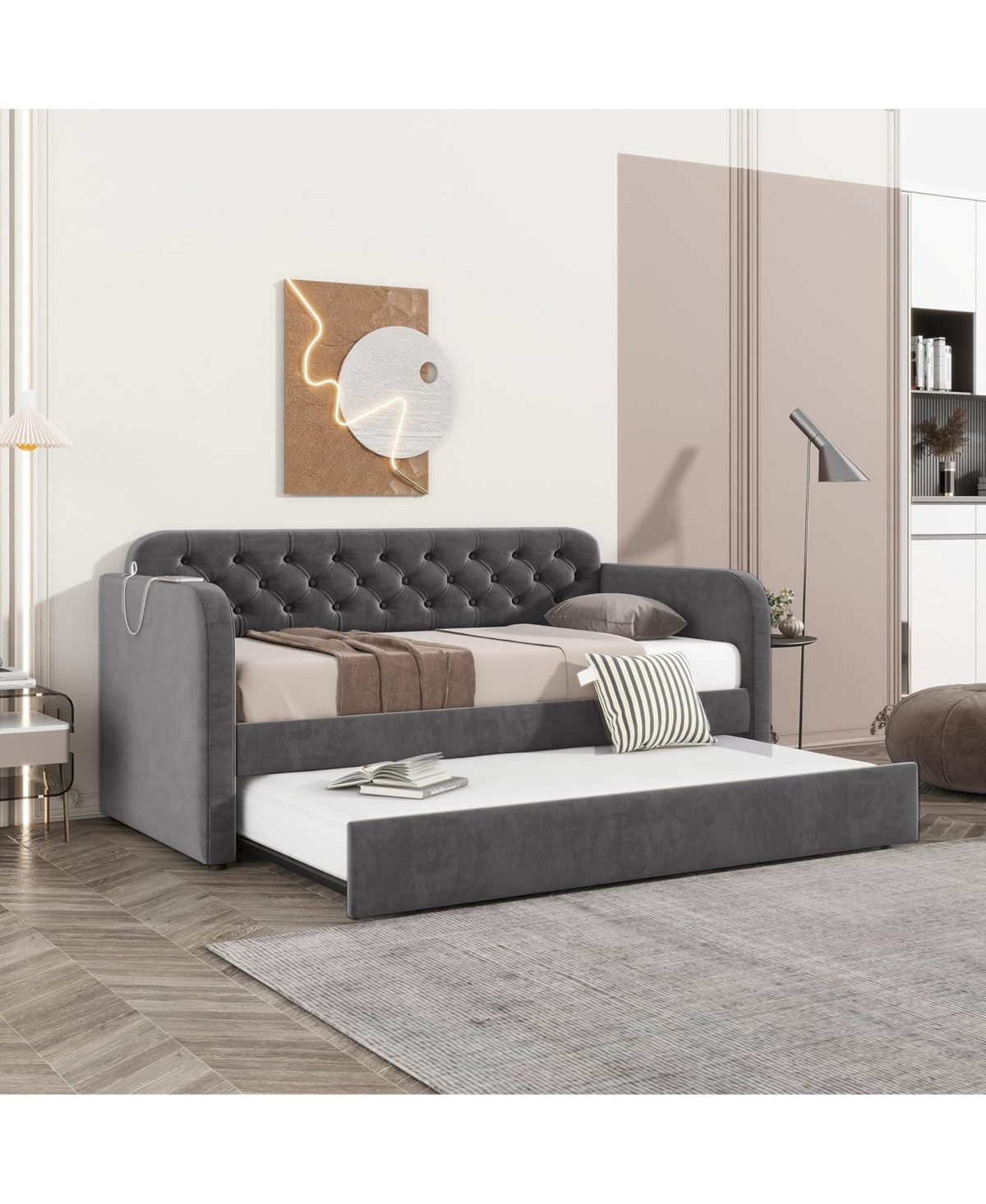 Click here for Rainsken Daybed with Trundle Velvet Upholstered Da... prices