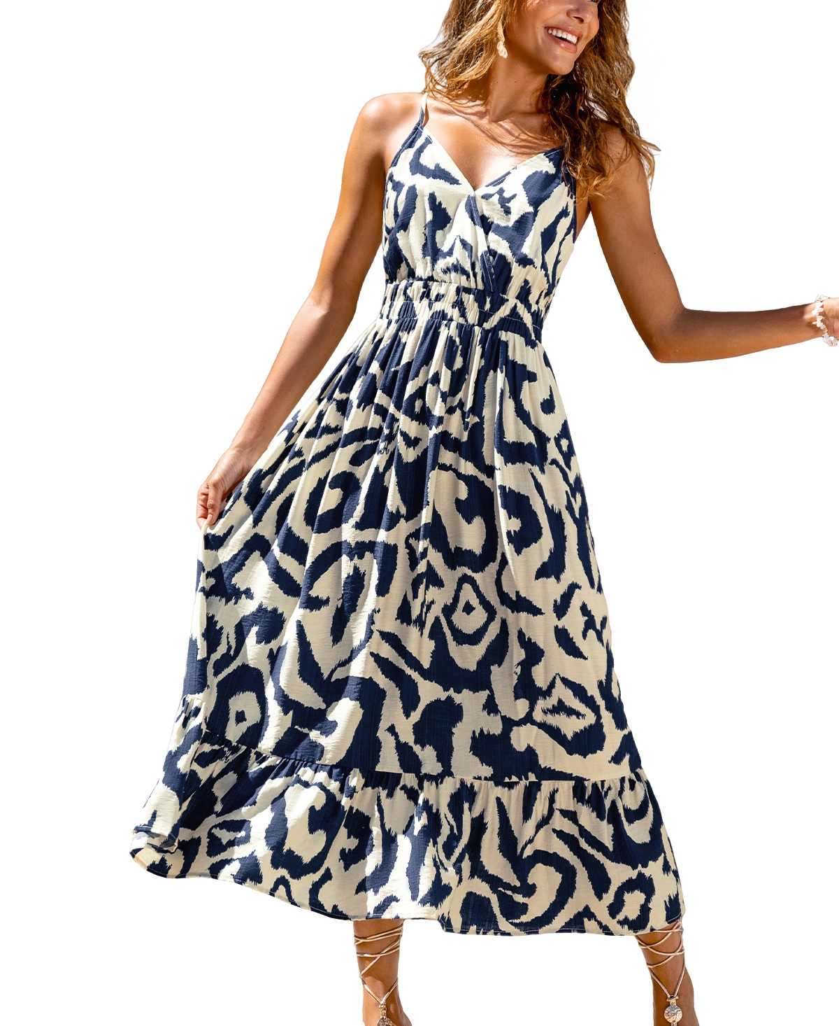 Click here for Cupshe Womens V-Neck Smocked Waist Sleeveless Dres... prices