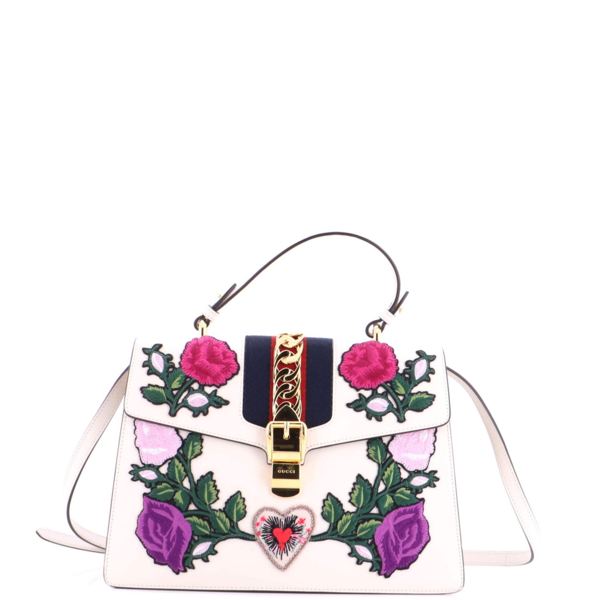 Click here for Pre-Owned Gucci Medium Sylvie Top Handle Bag Embro... prices