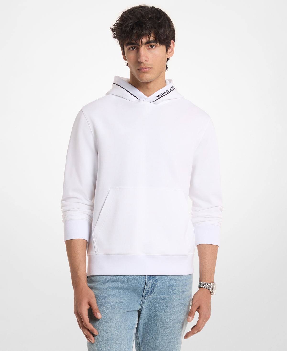 Click here for Michael Kors Mens Ribbed Logo Pull-On Hoodie - Whi... prices