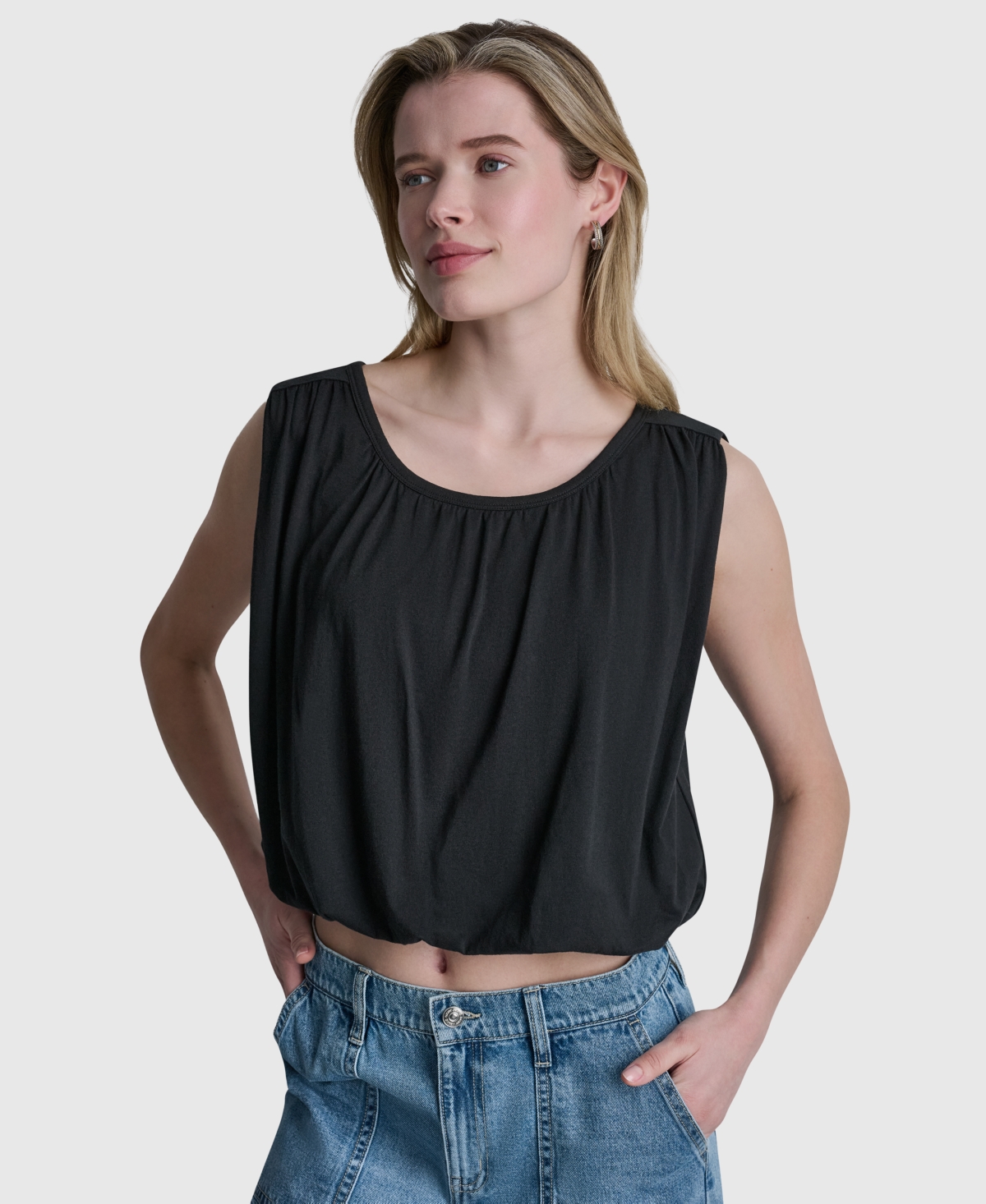 Click here for Dkny Jeans Womens Sleeveless Bubble Top - BLACK prices