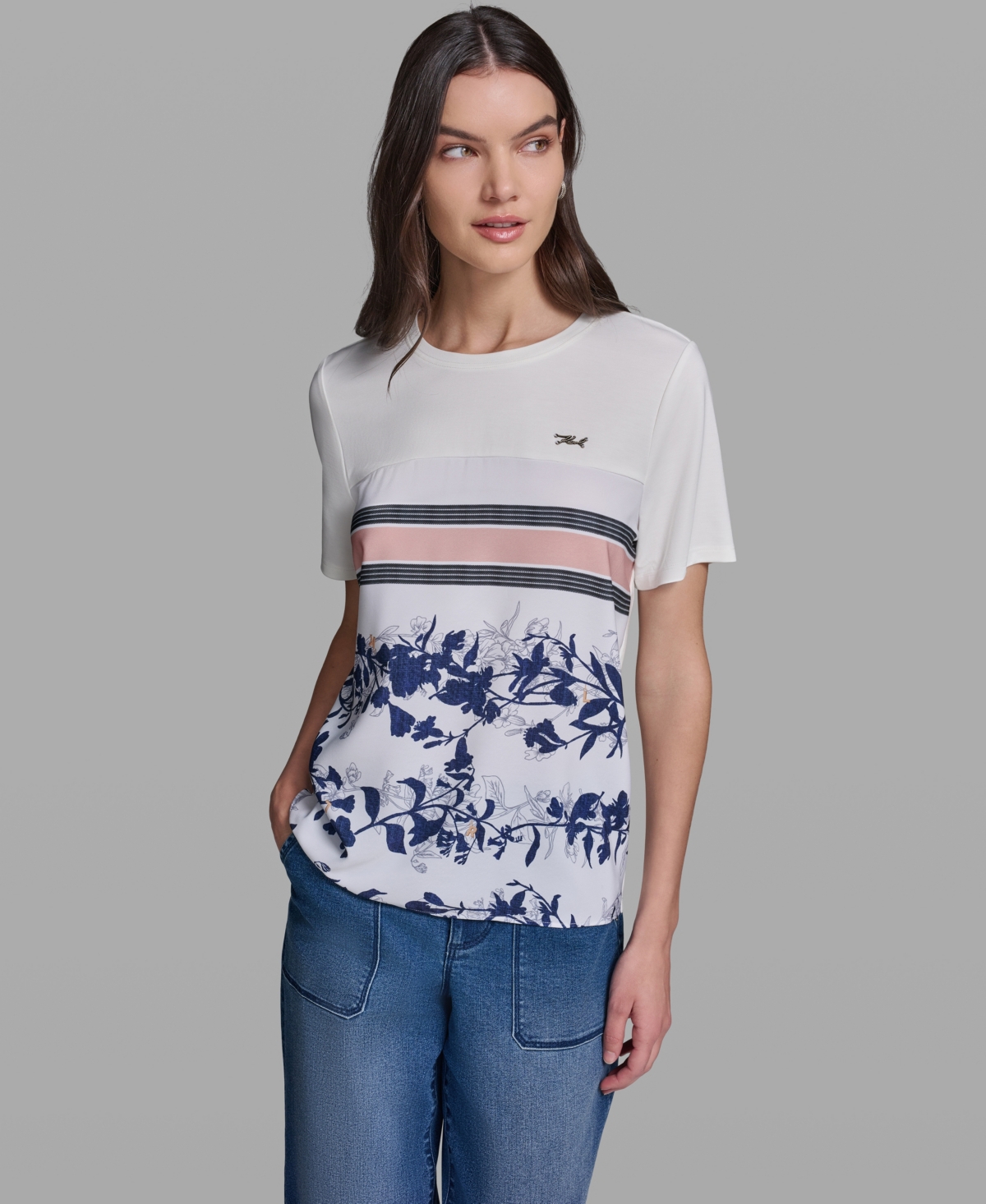 Click here for Karl Lagerfeld Paris Womens Short-Sleeve Mix-Media... prices