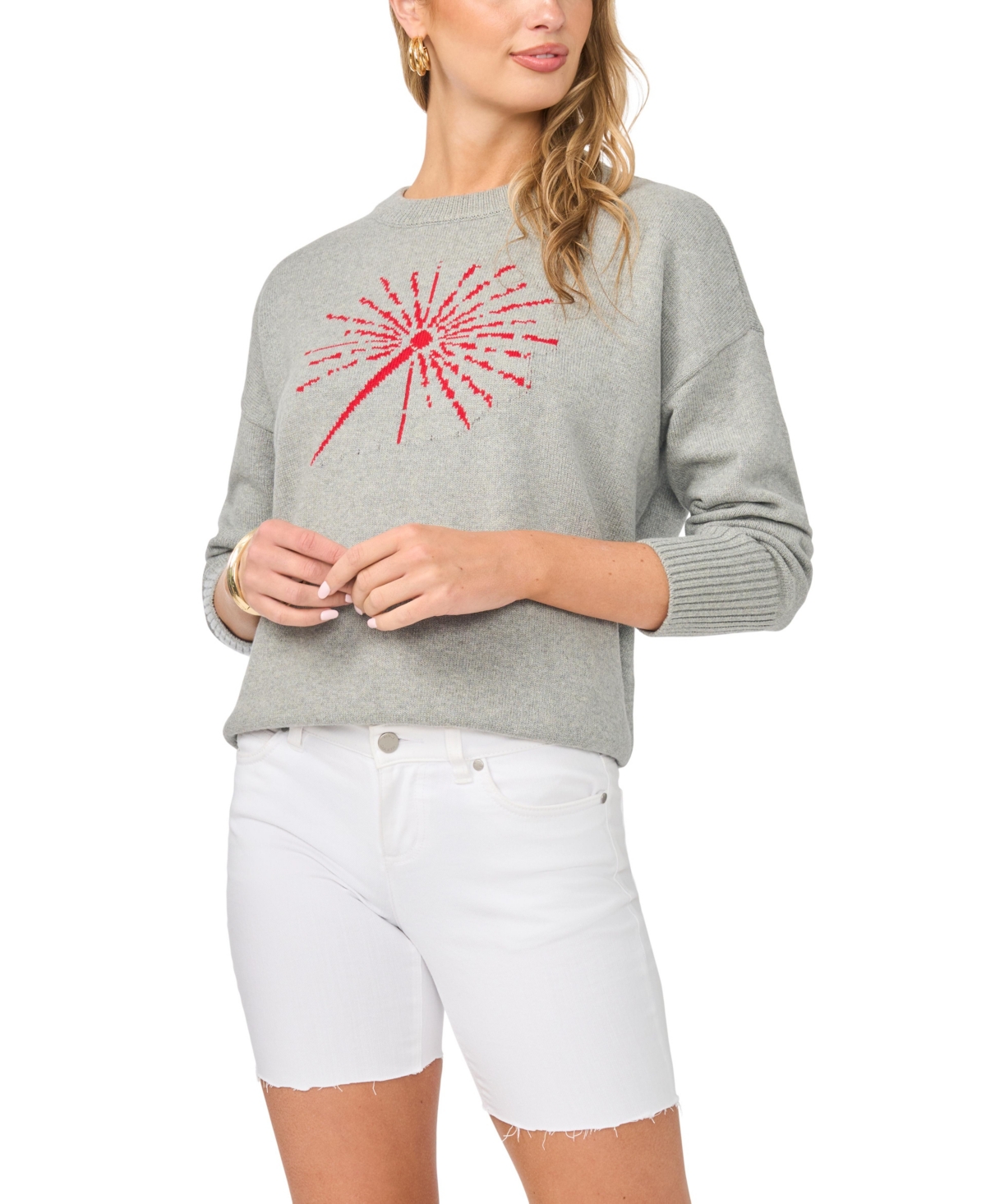 Click here for Vince Camuto Womens Sparkler Motif Crewneck Sweate... prices