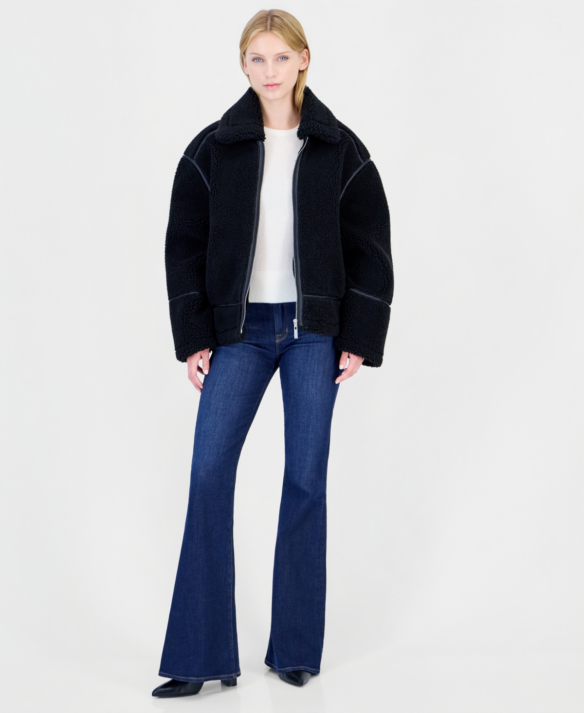 Click here for Jou Jou Womens Sherpa Zip-Front Faux-Leather Trim... prices