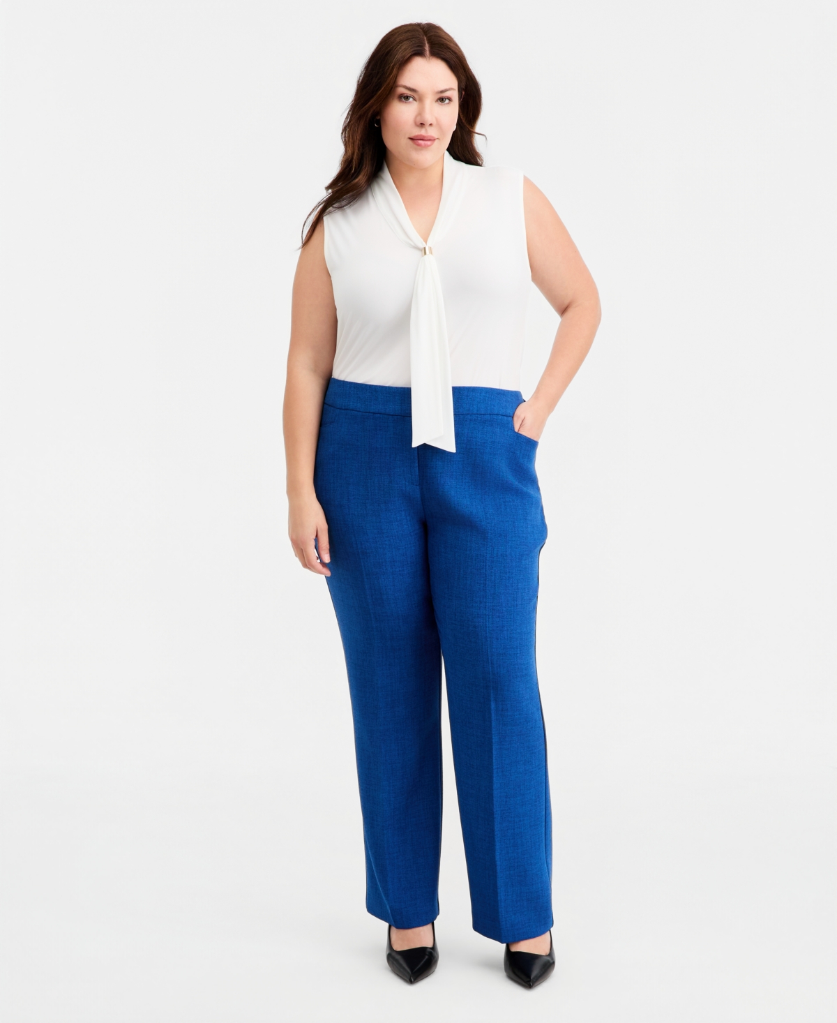 Click here for Kasper Plus Size L-Pocket Straight Pants - Blue Ni... prices