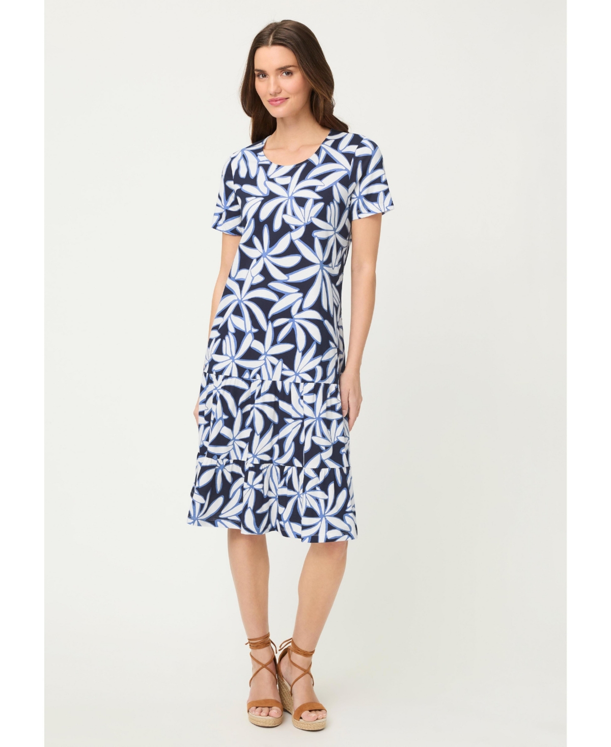 Click here for Olsen Womens Floral Tiered T-Shirt Dress - Ink blu... prices