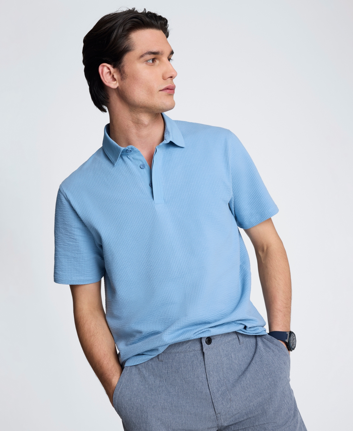 Click here for Kenneth Cole Mens Cotton-Blend Seersucker Knit Pol... prices