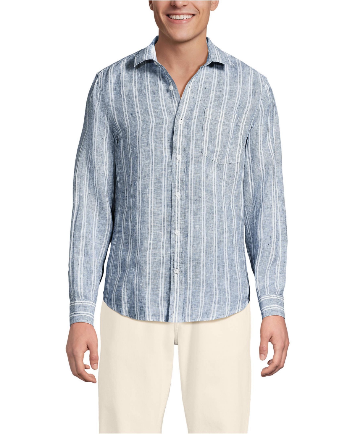 Click here for Lands End Mens Long Sleeve Linen Shirt - Baltic te... prices