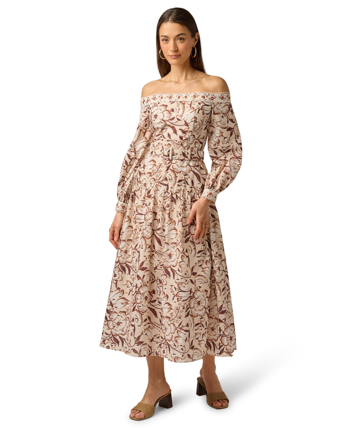 Click here for Adrianna Womens Square-Neck Dress - Ecru/Chocolate prices