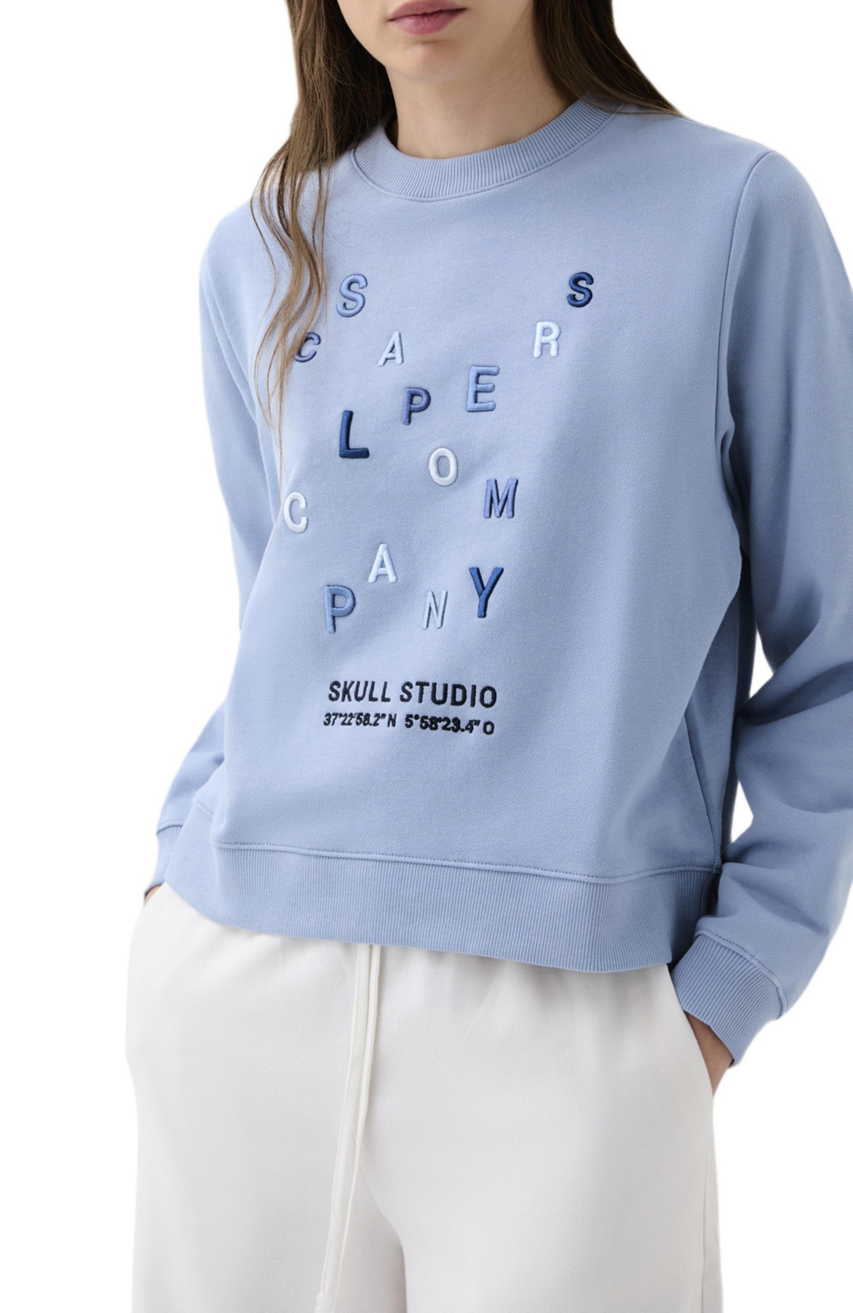 Click here for Scalpers Womens Multiletter Sweater - Lightblue prices