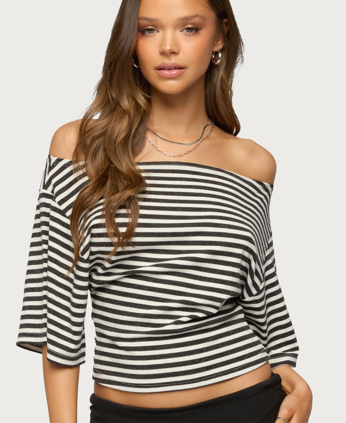 Click here for Edikted Womens Jadan Striped Off Shoulder Top - Da... prices