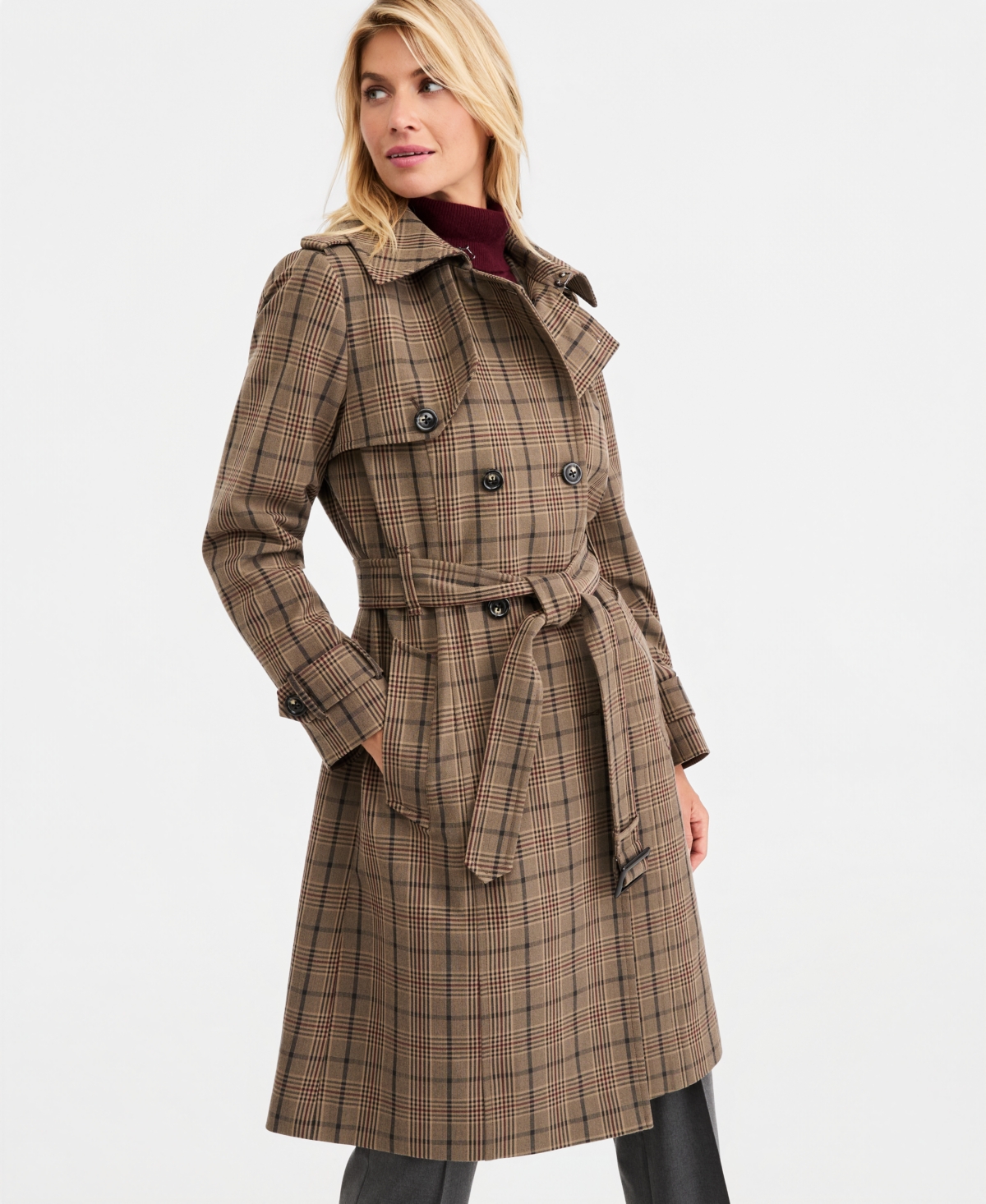 Click here for London Fog Womens Plaid-Collar Belted Trench Coat... prices