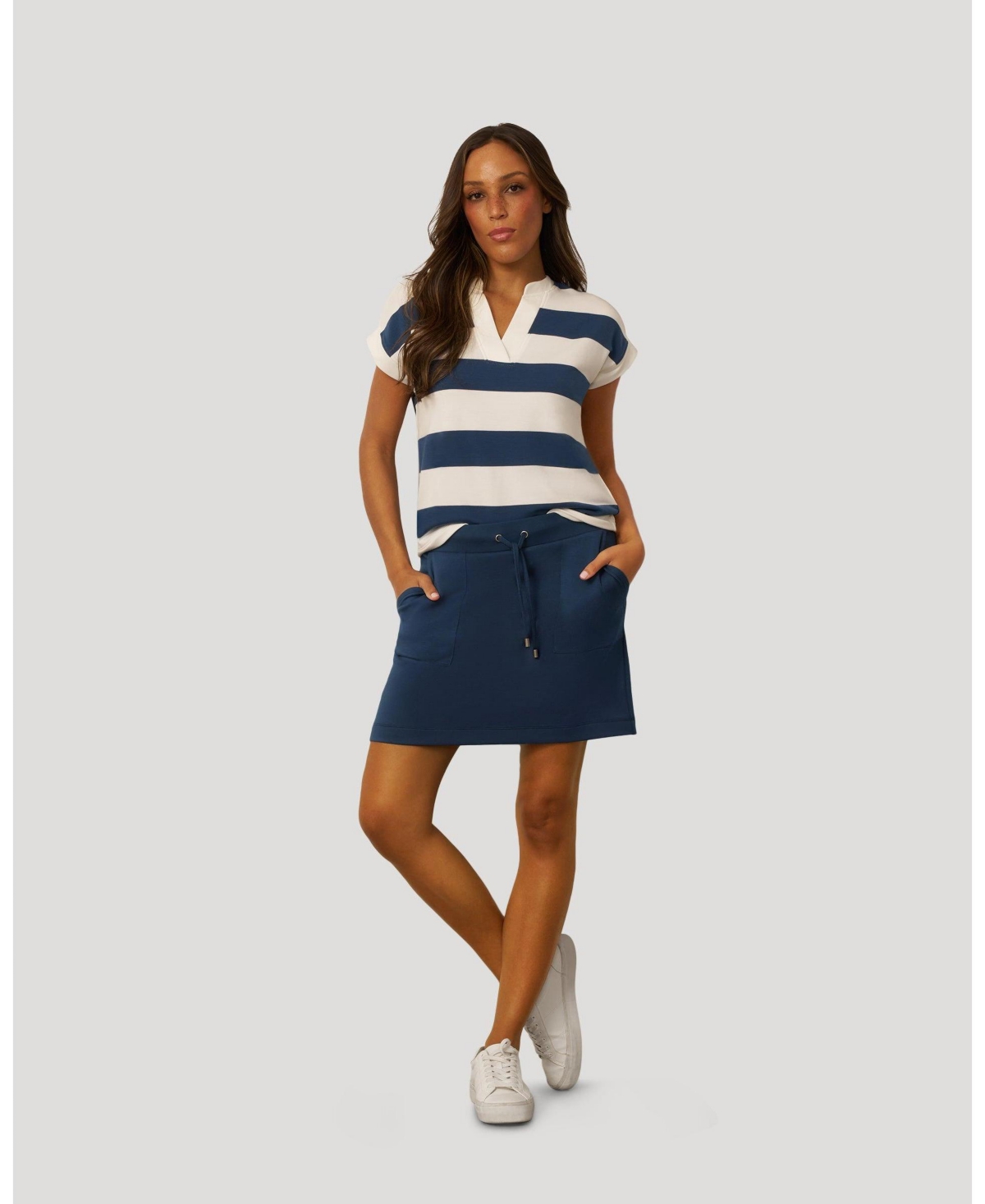 Click here for Cable & Gauge Womens Striped Split Neck Skort Set... prices