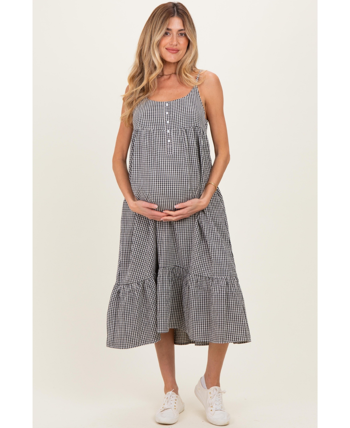 Click here for Pinkblush Maternity Black Gingham Sleeveless Midi... prices
