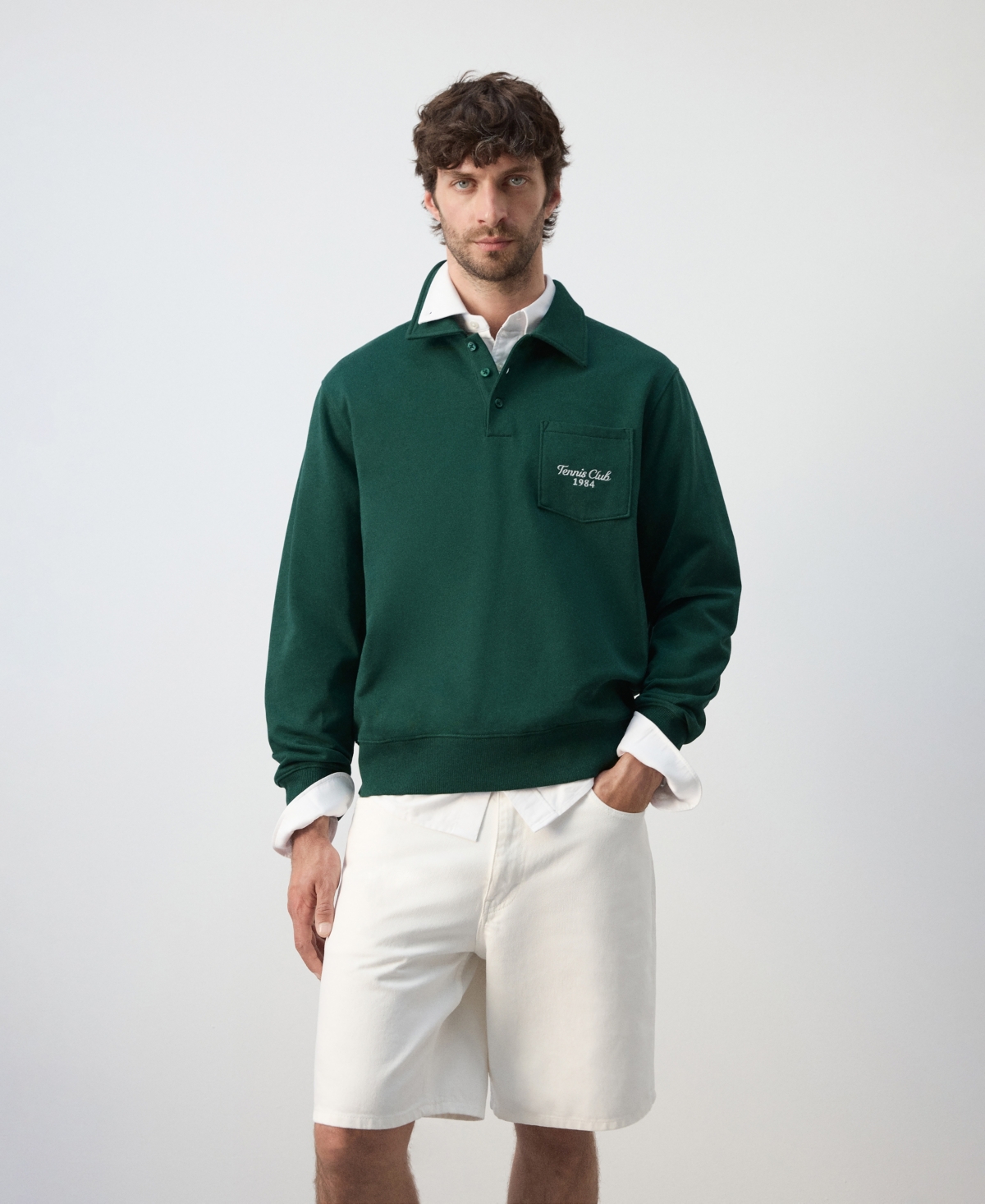 Click here for Mango Mens Cotton Polo Sweatshirt - Dark Green prices