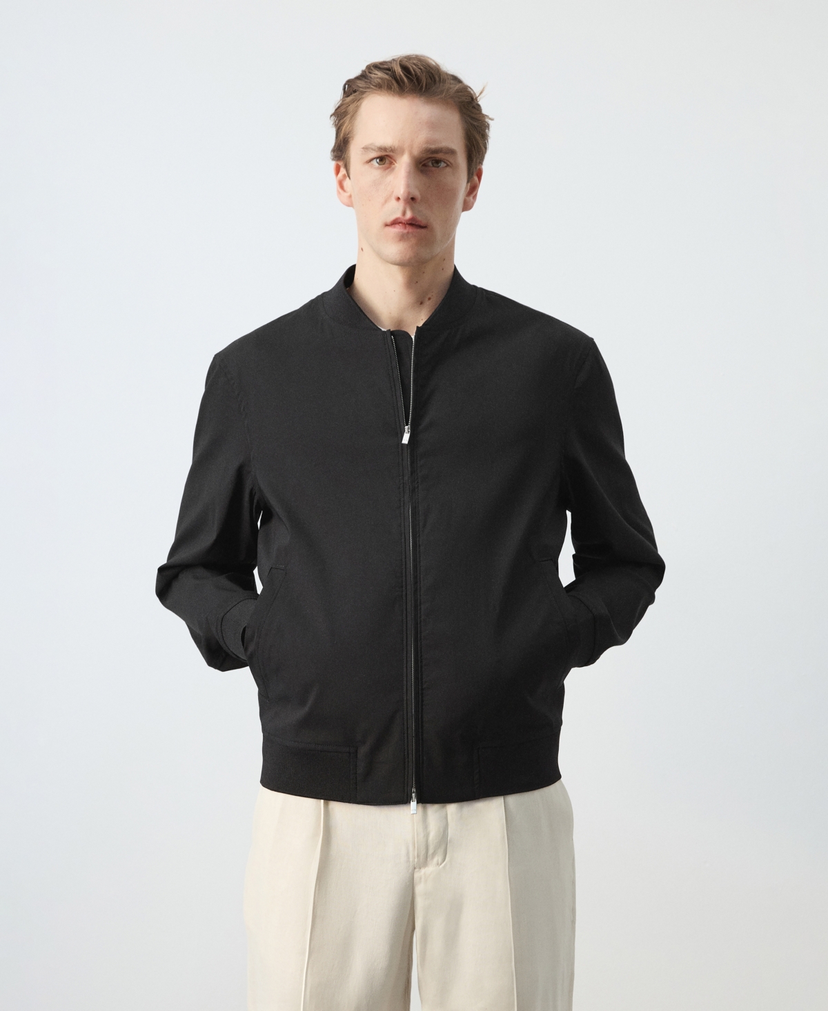 Click here for Mango Mens Straight Lyocell Bomber Jacket - Black prices