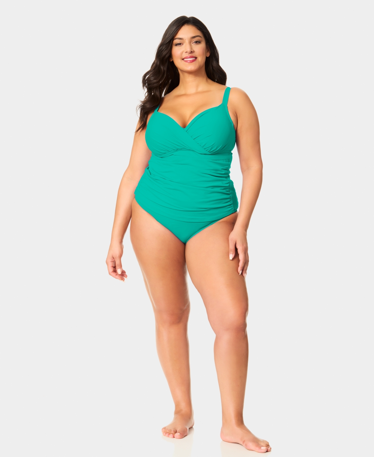 Click here for Anne Cole Plus Size Shirred Tankini Top - Teal prices