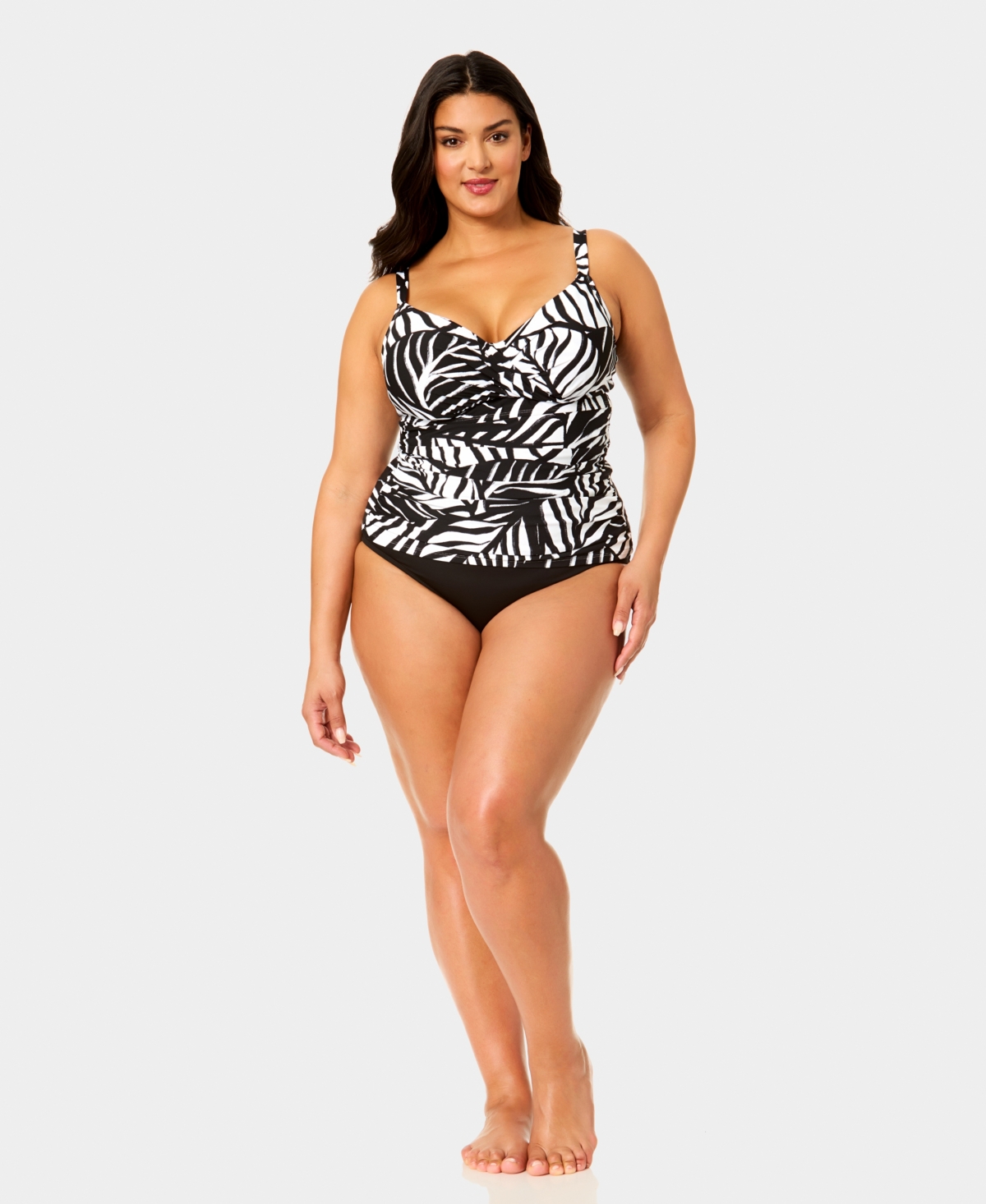 Click here for Anne Cole Plus Size Shirred Tankini Top - Black/wh... prices