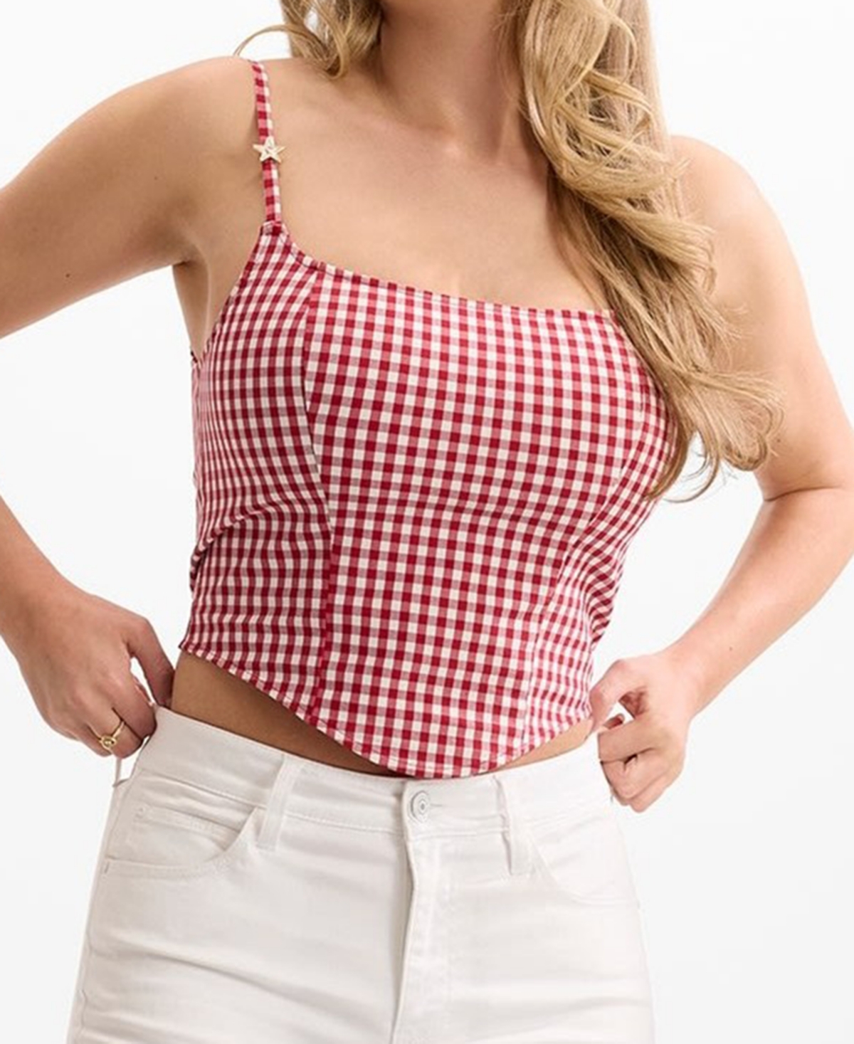 Click here for Guess Womens Marilyn Sleeveless Bustier Vichy Top... prices