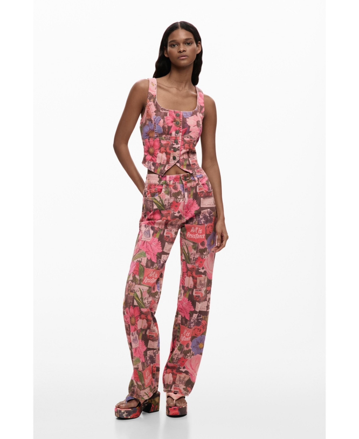 Click here for Desigual Womens Printed denim trousers - Pink prices