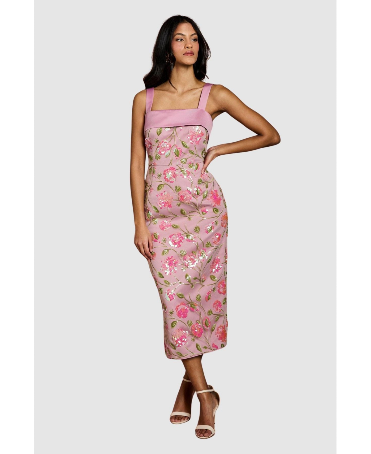 Click here for Coast Womens Sequin Floral Pencil Dress - Light pi... prices