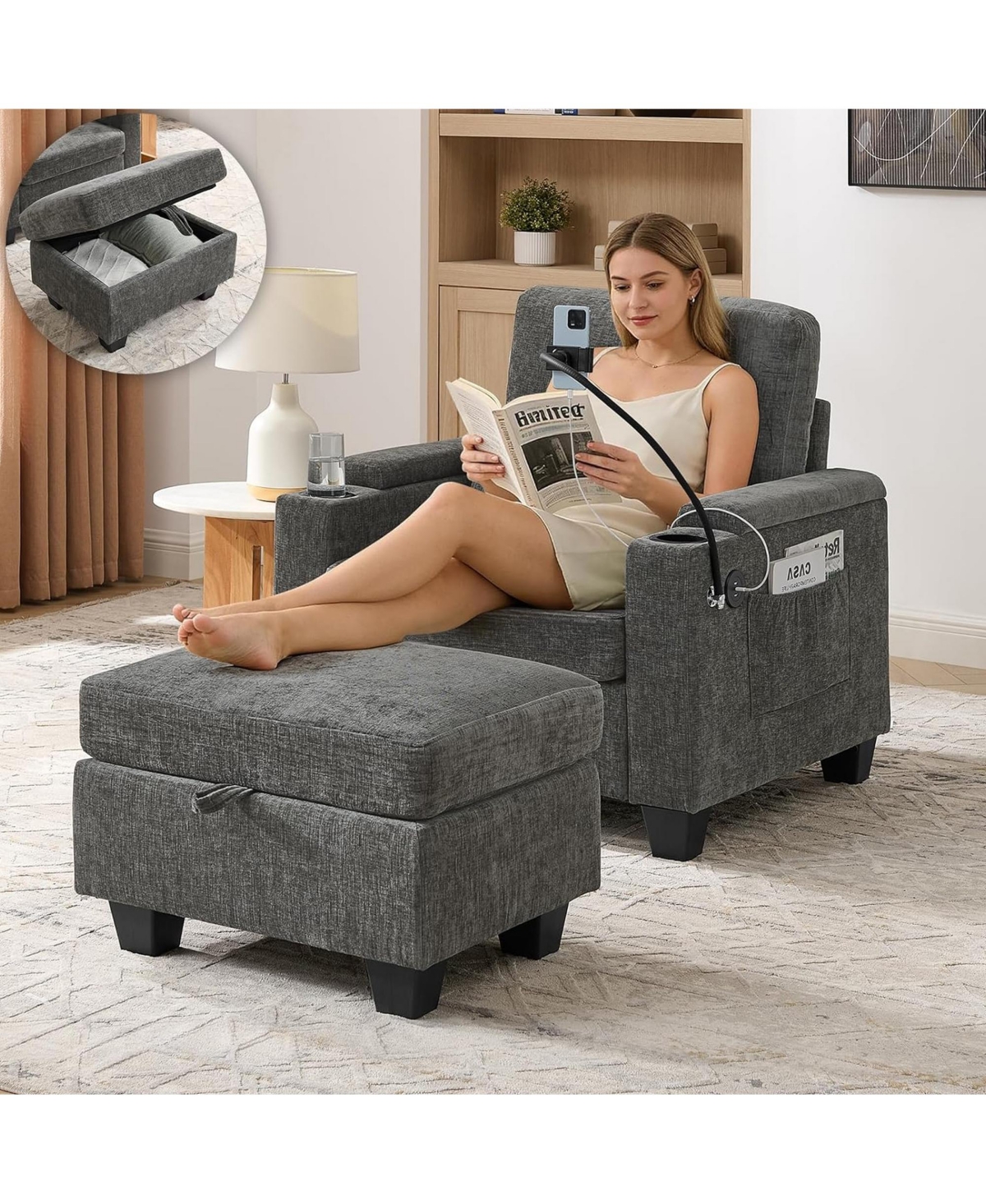 Click here for Rainsken Accent Chair and Storage Ottoman Set  Sin... prices