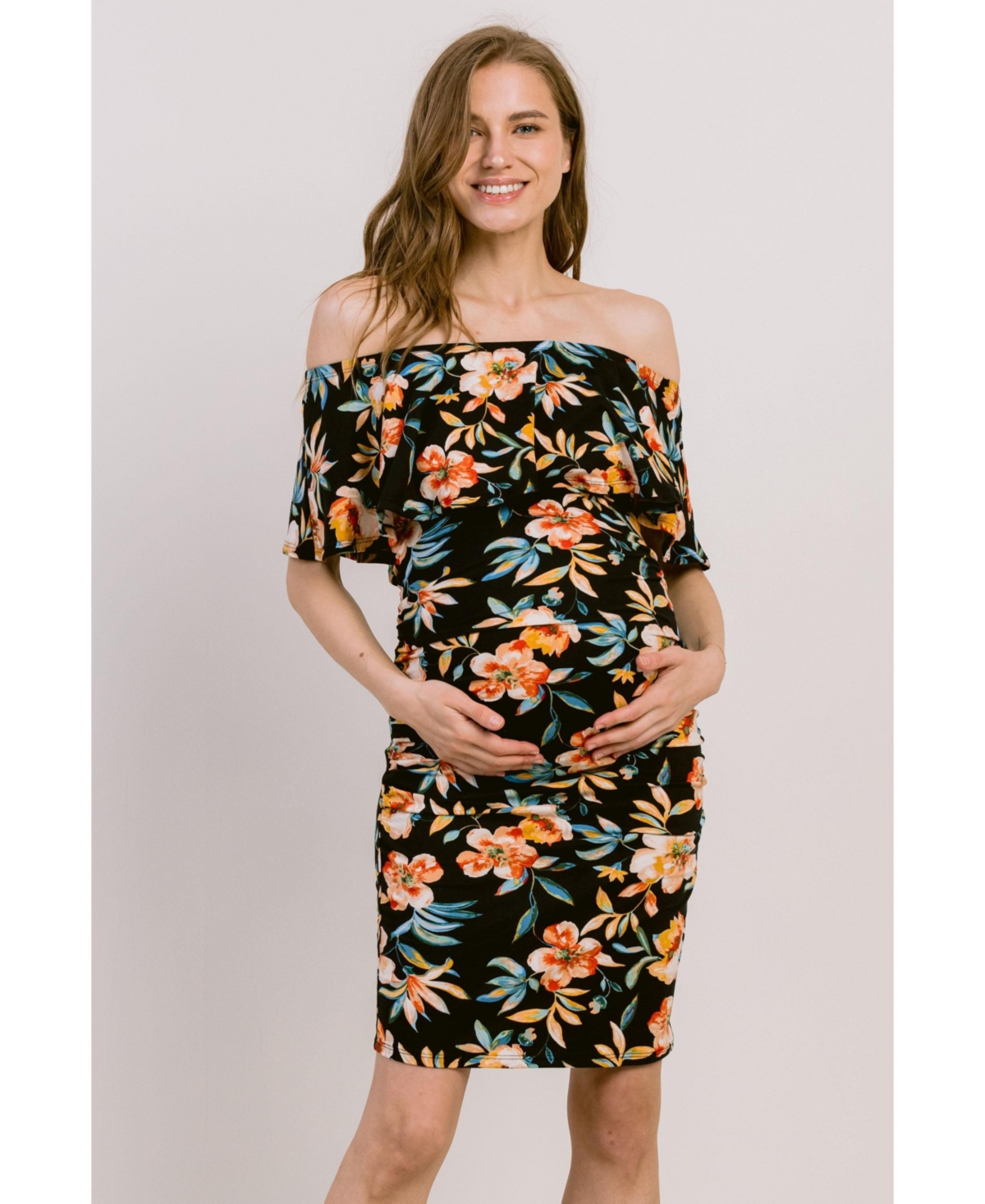 Click here for Hello Miz Maternity Bodycon Floral Off-the-Shoulde... prices