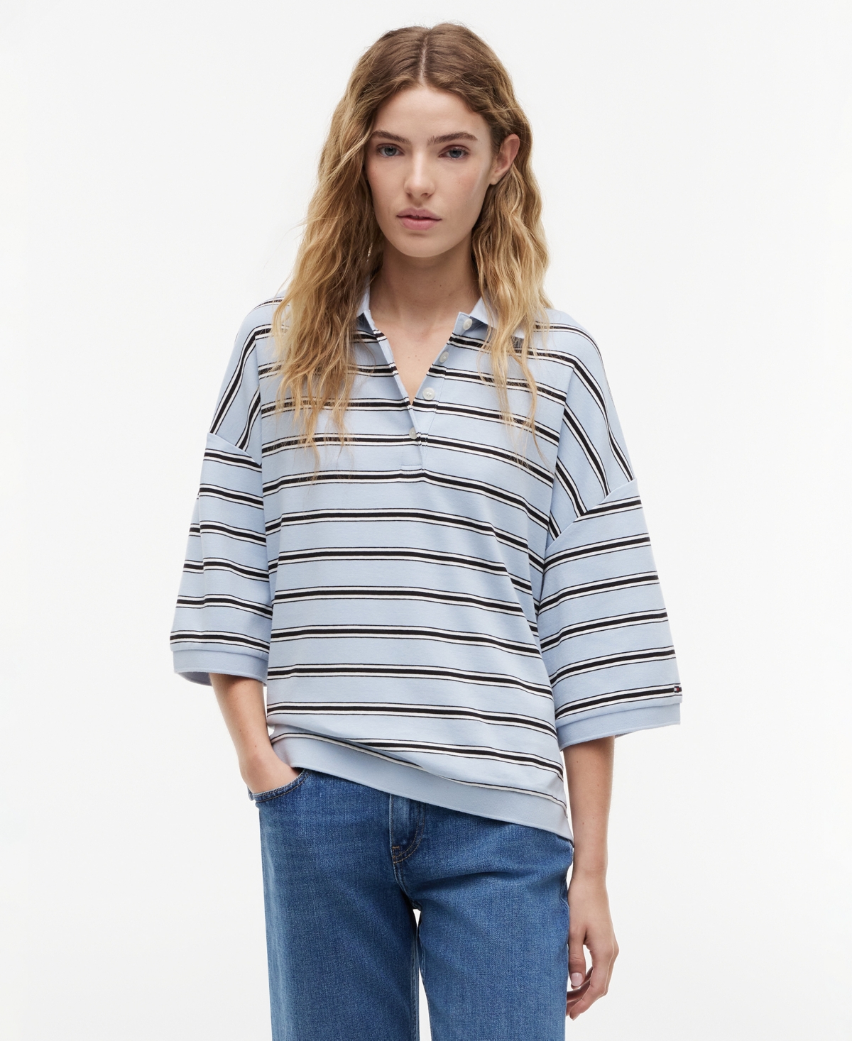 Click here for Tommy Hilfiger Womens Multi-Stripe Oversized Polo... prices