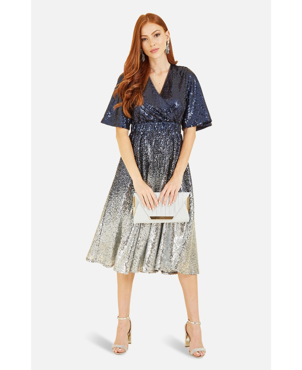 Click here for Yumi Womens Ombre Sequin V-Neck Midi Dress - Navy prices
