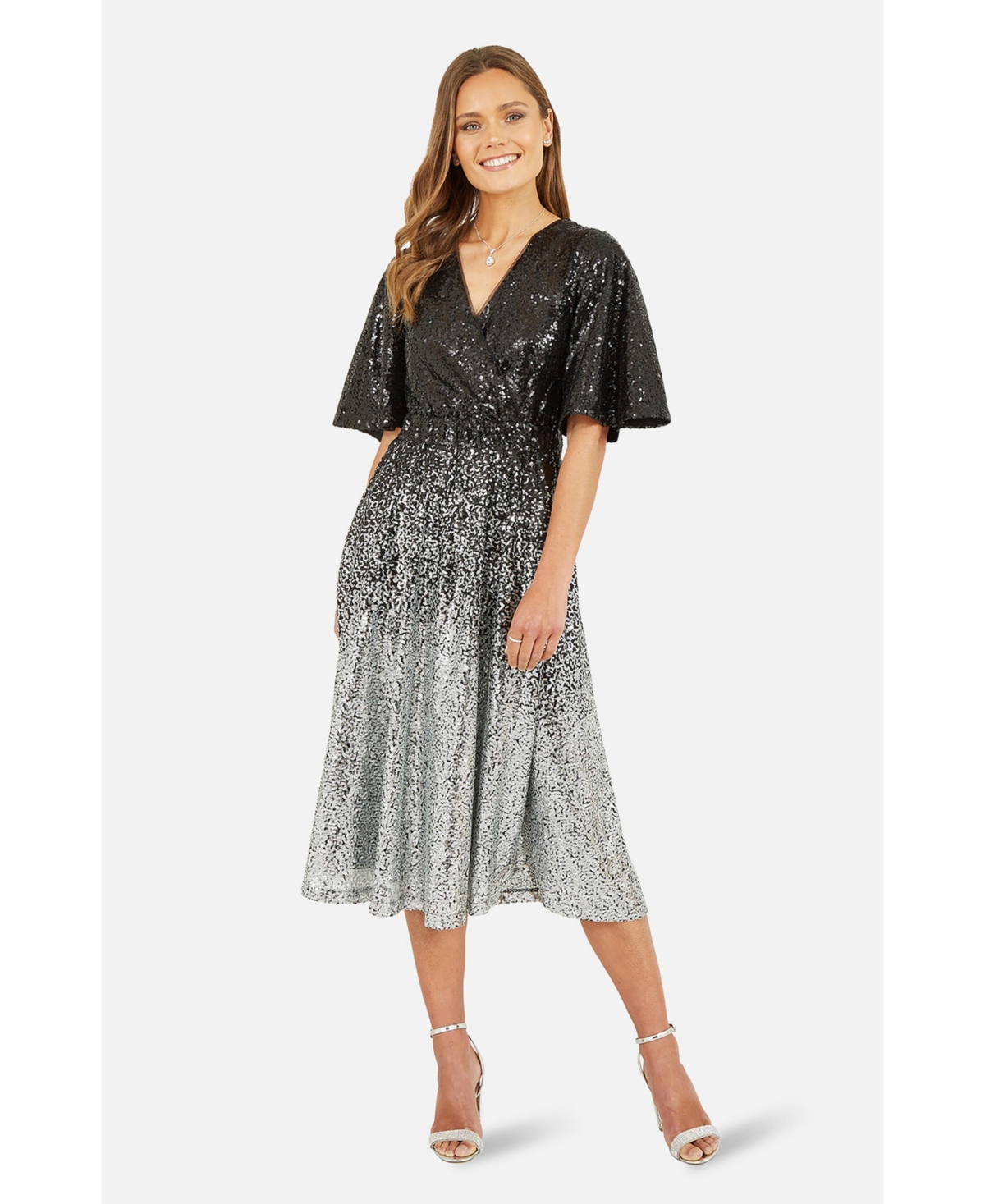 Click here for Yumi Womens Ombre Sequin V-Neck Midi Dress - Black prices